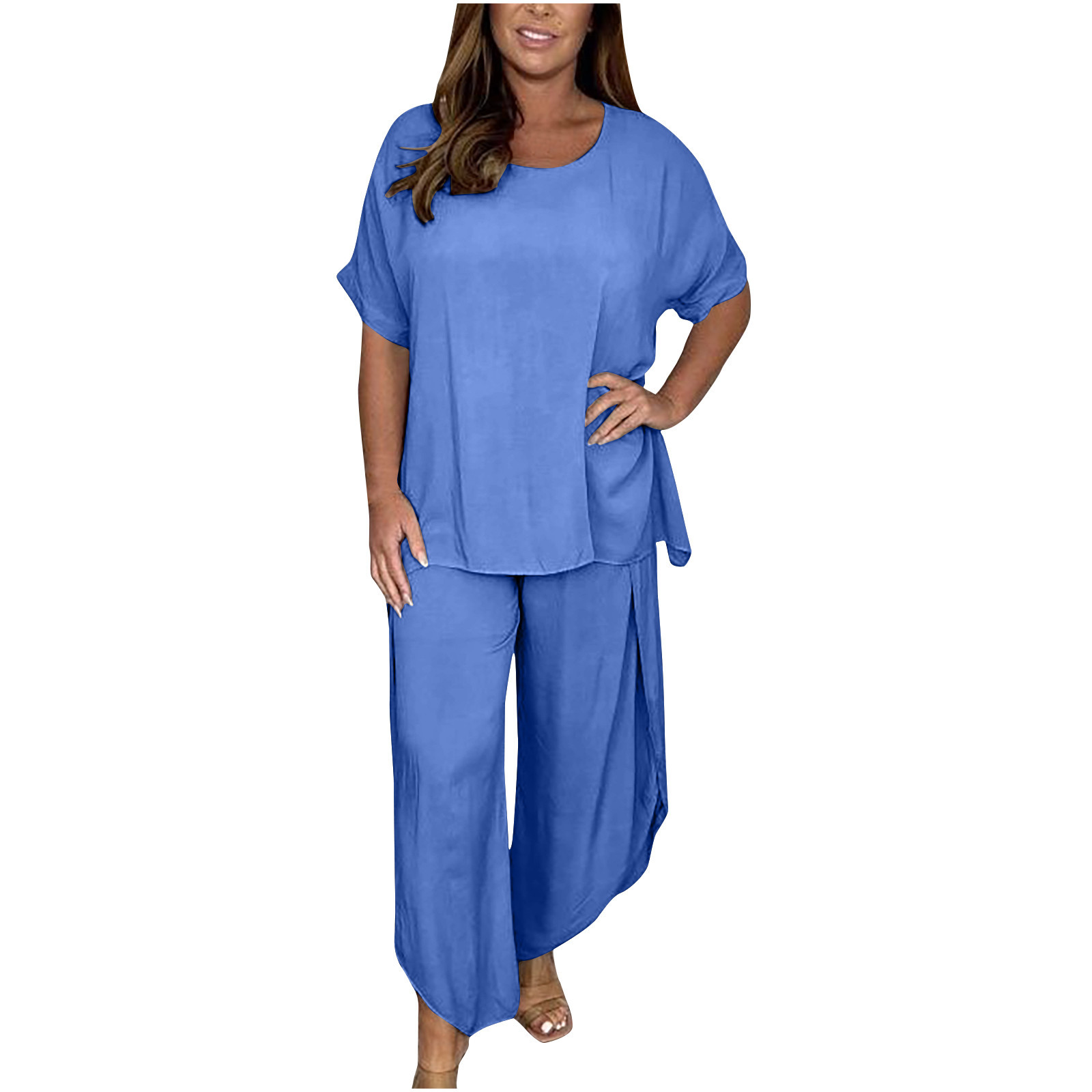 Plus Size Summer Outfits for Women 2 Piece Sets Casual 3/4 Sleeve Tops ...