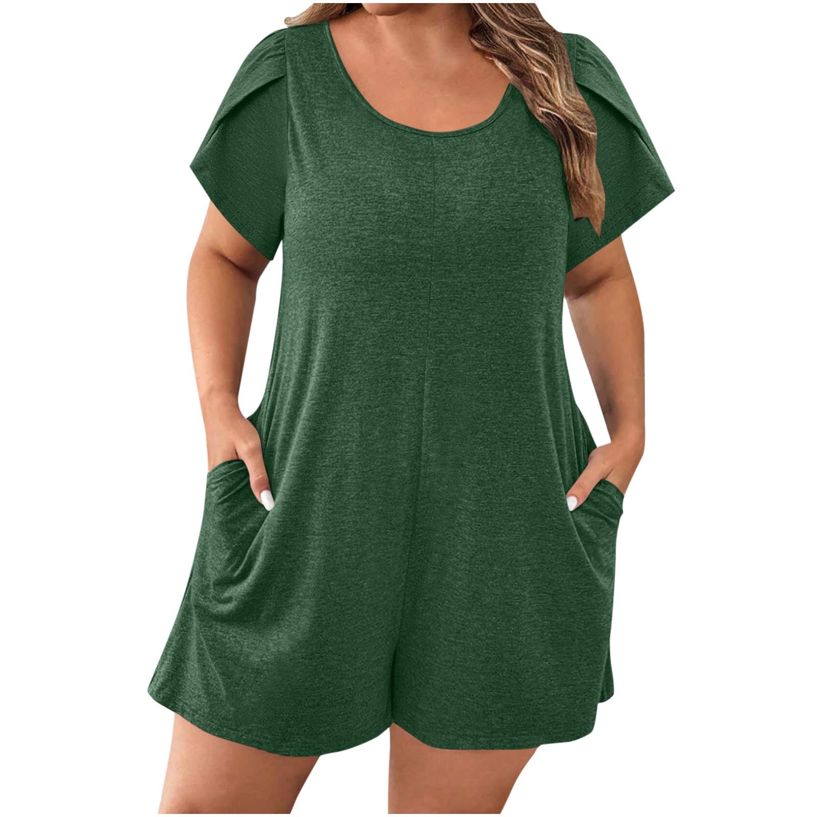 Plus Size Summer Rompers for Curvy Women Short Sleeve One Piece ...