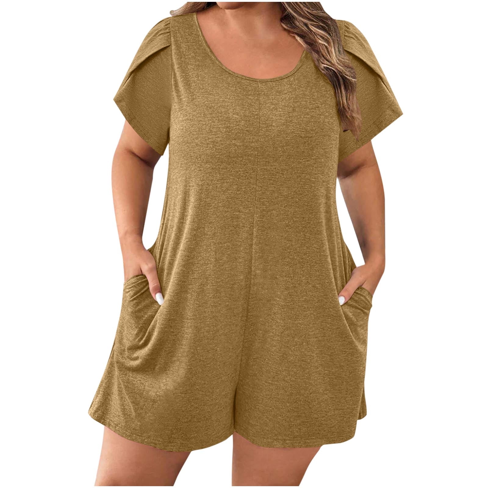Plus Size Summer Rompers for Curvy Women Short Sleeve One Piece ...
