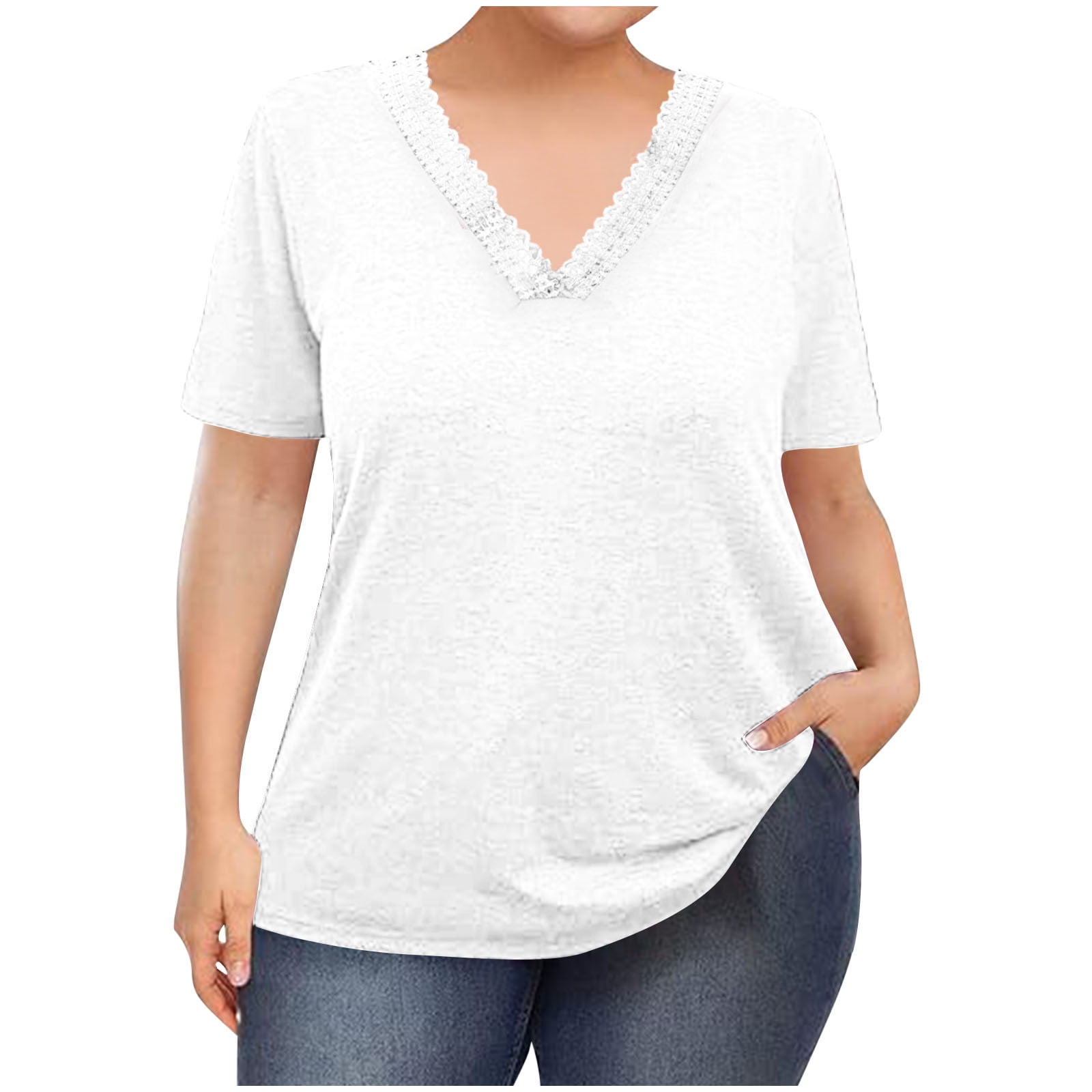 Plus Size Summer Shirts Oversized Tshirts V Neck Tee Shirt Womens ...