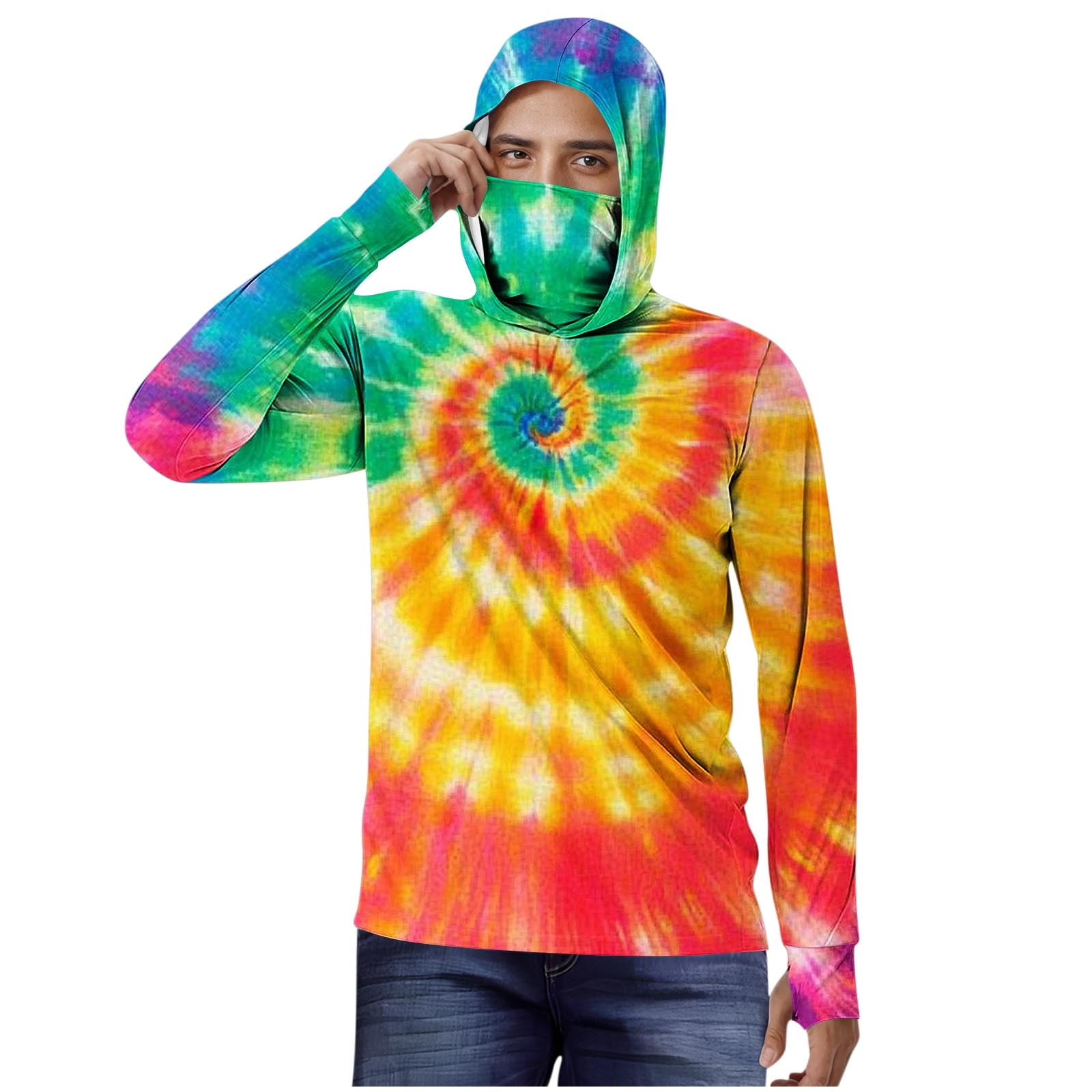 Plus Size Sun Protection Hoodie for Mens，Summer UPF 50+ Long Sleeve ...