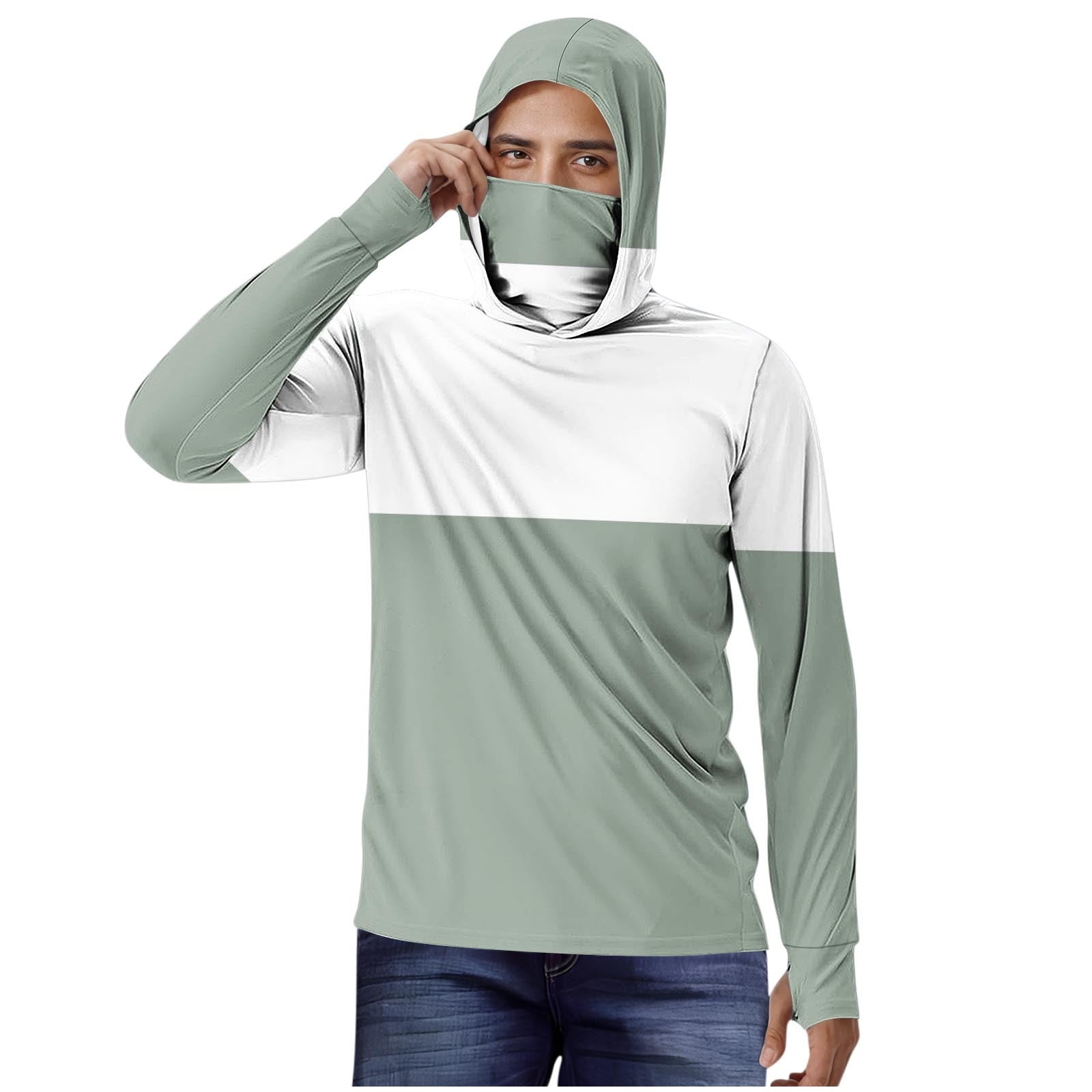 Plus Size Sun Protection Hoodie for Mens，Summer UPF 50+ Long Sleeve ...