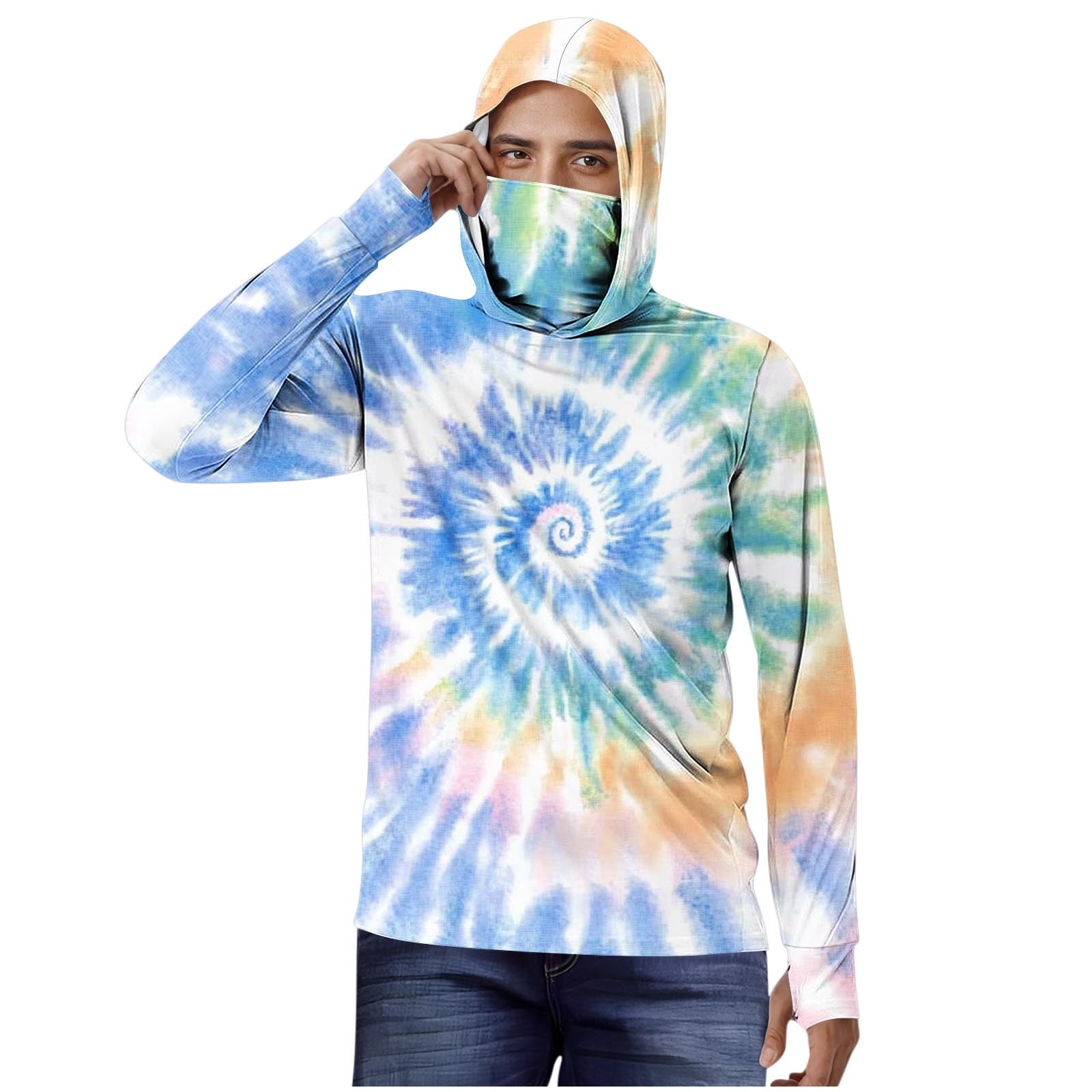 Plus Size Sun Protection Hoodie for Mens，Summer UPF 50+ Long Sleeve ...