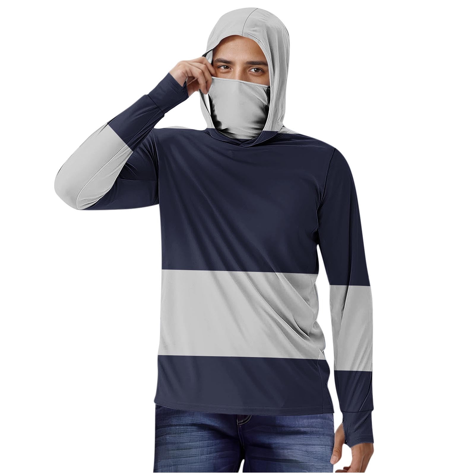 Plus Size Sun Protection Hoodie for Mens，Summer UPF 50+ Long Sleeve ...
