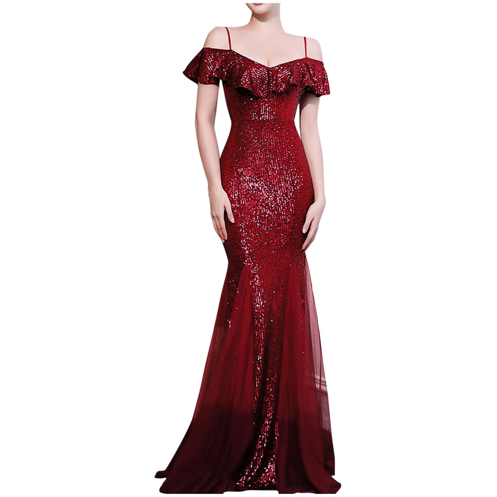 Plus Size Sundress Sparkly Sequin Prom Dress for Women Long Mermaid off ...