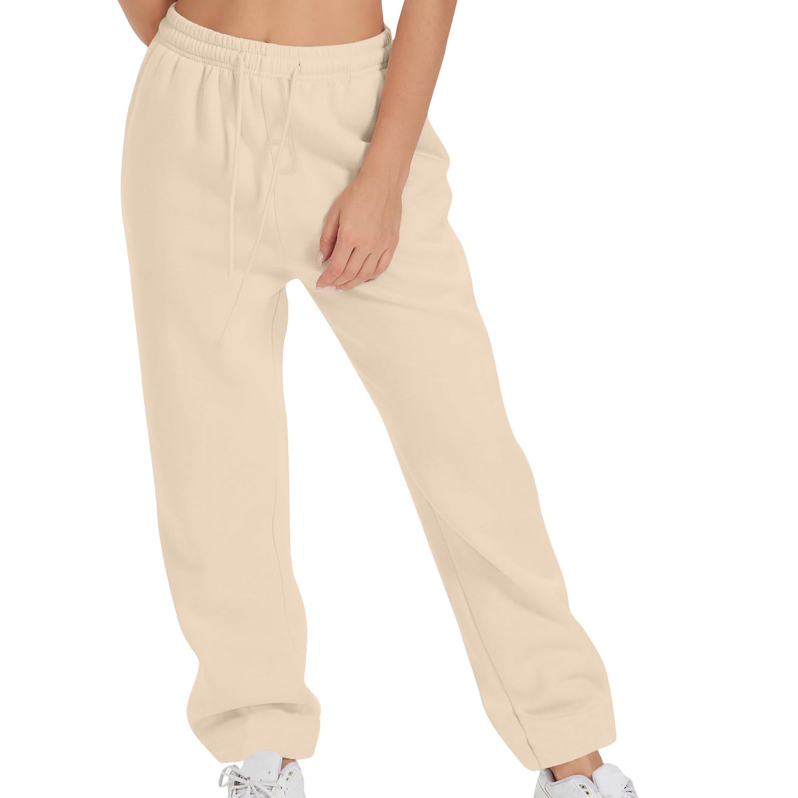 Plus Size Sweatpants for Women Elastic-Lace-Up Casual Solid Color ...