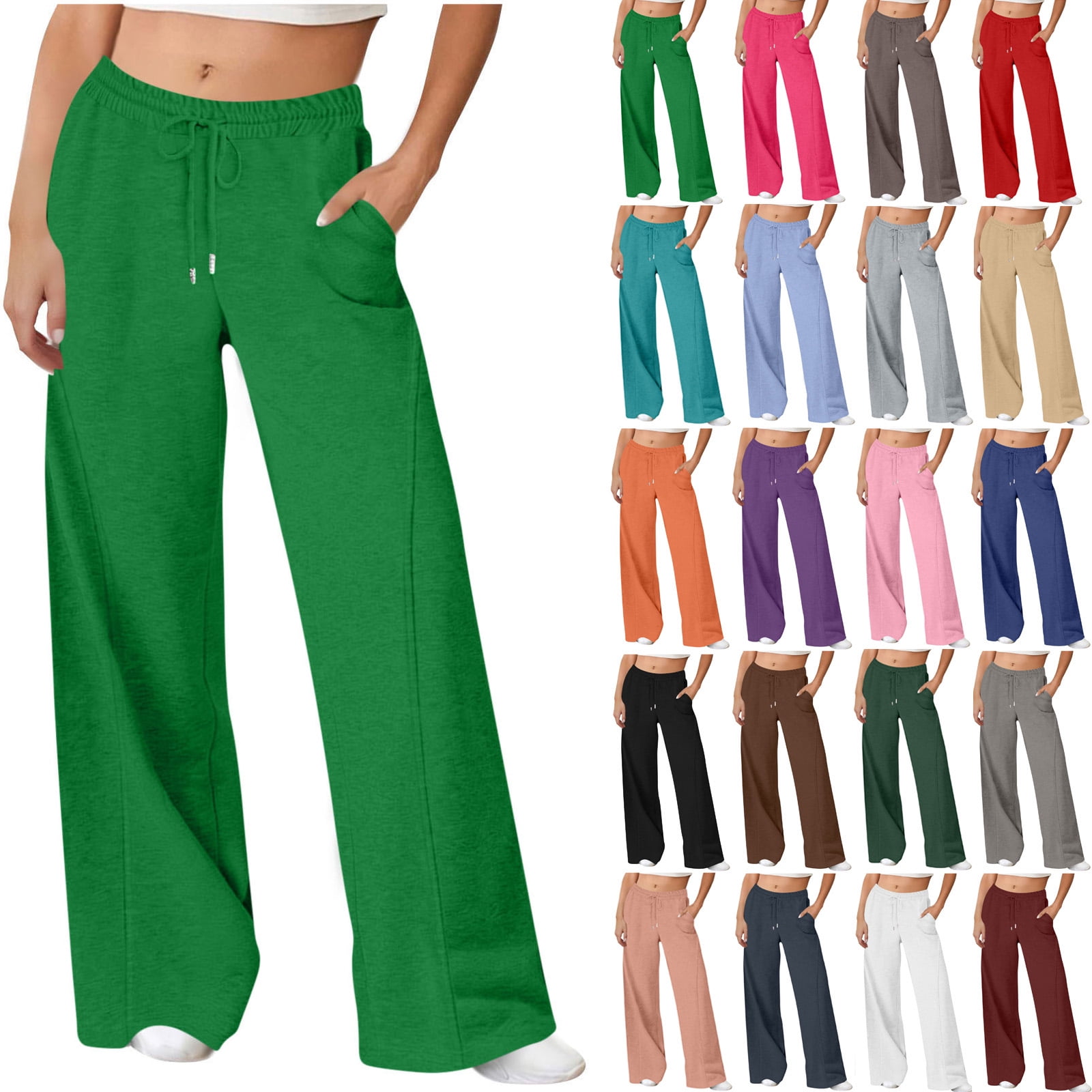 Plus Size Sweatpants for Womens High Waist Solid Color Casual Straight ...