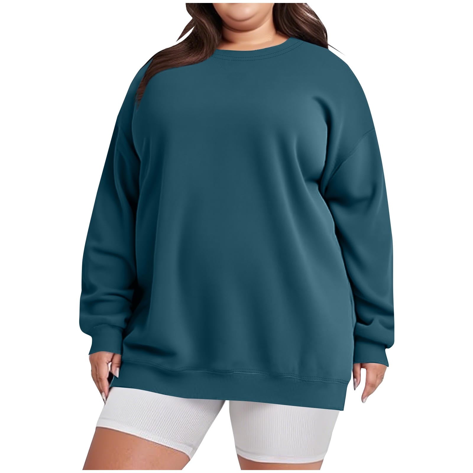 Plus Size Sweatshirts Womens Casual Long Sleeve Crew Neck Plain ...
