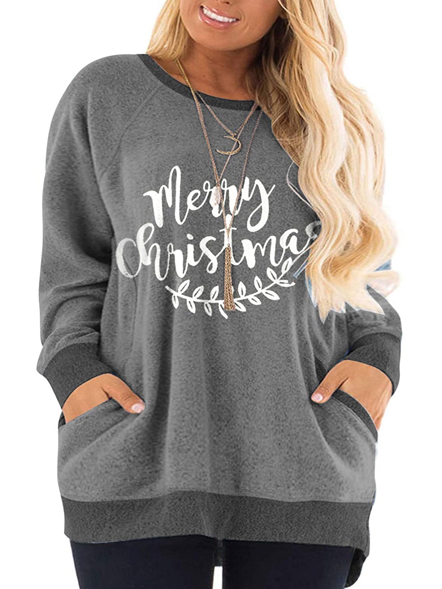 Plus Size Sweatshirts for Women Color Block Long Sleeve Pocket Shirts ...