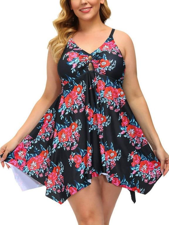 Plus Size Women's Swimdress, Tummy Control Two-Piece Swimsuit with ...