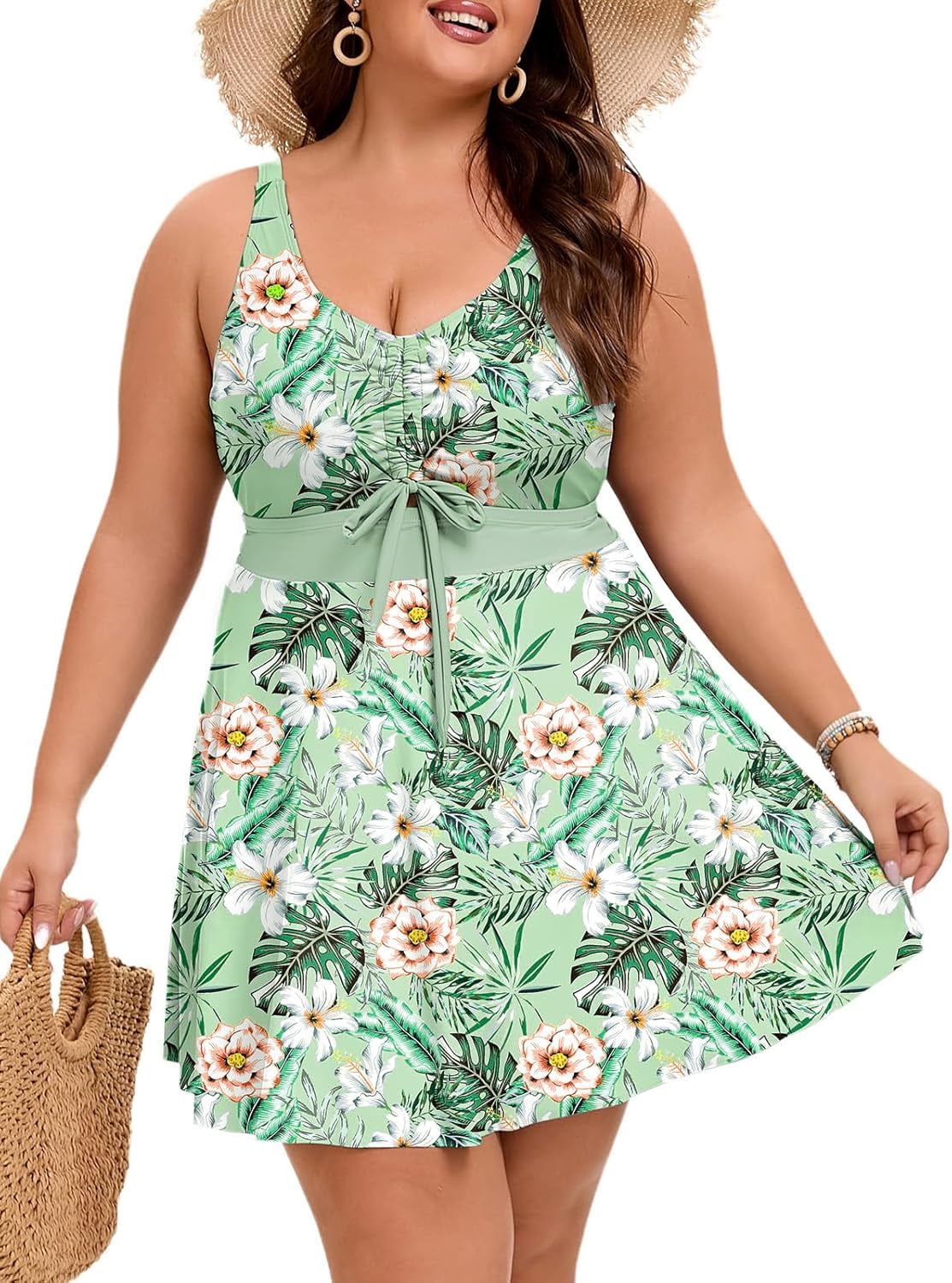 Plus Size Swimdress for Women High Waisted Tummy Control Tankini ...