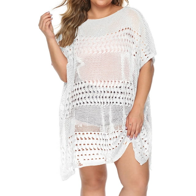Plus Size Swimsuit Cover Up for Women Summer Crochet See-Through ...