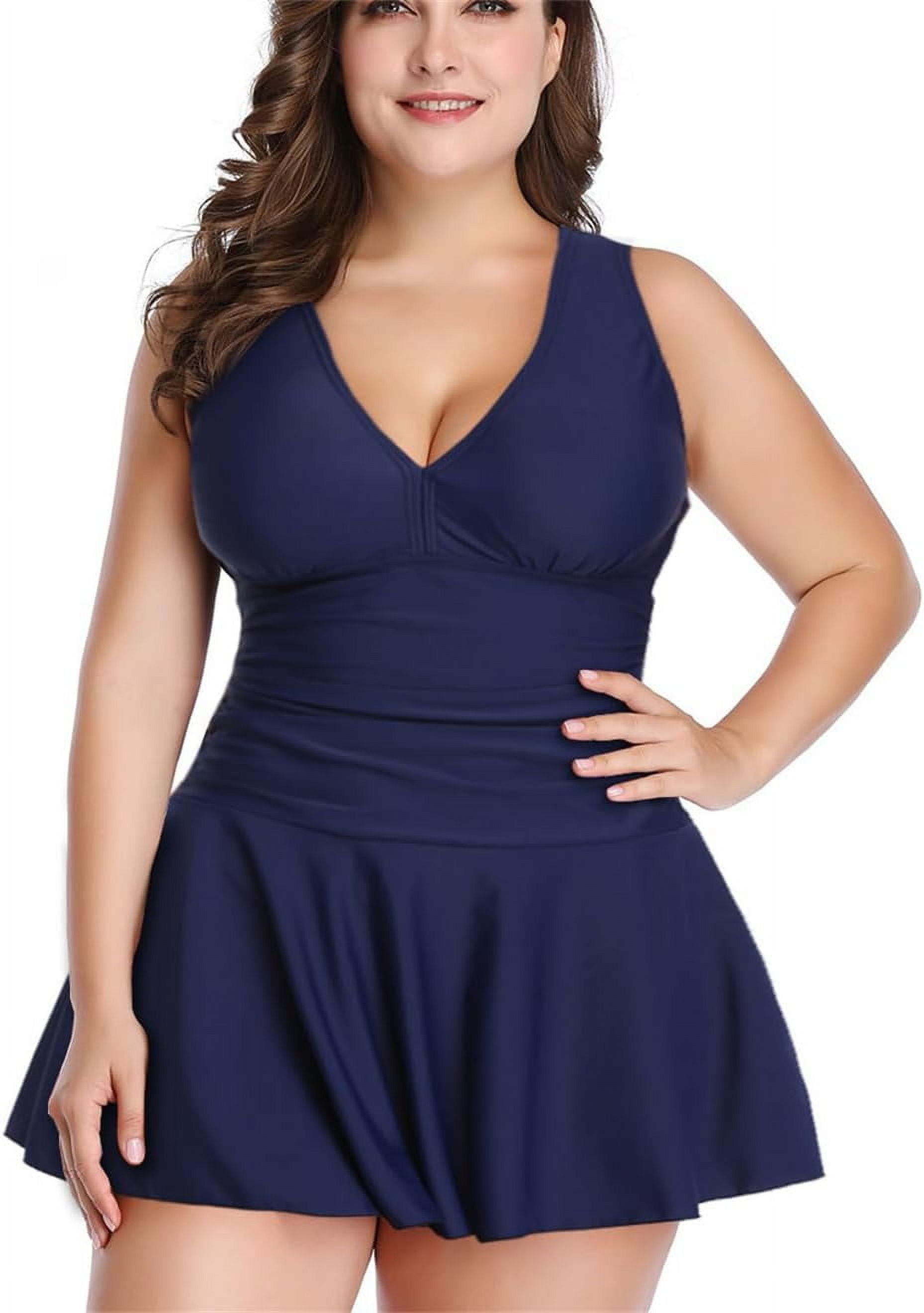 Plus Size Swimsuit for Women Flowy Tankini Swimdress Modest Tummy ...
