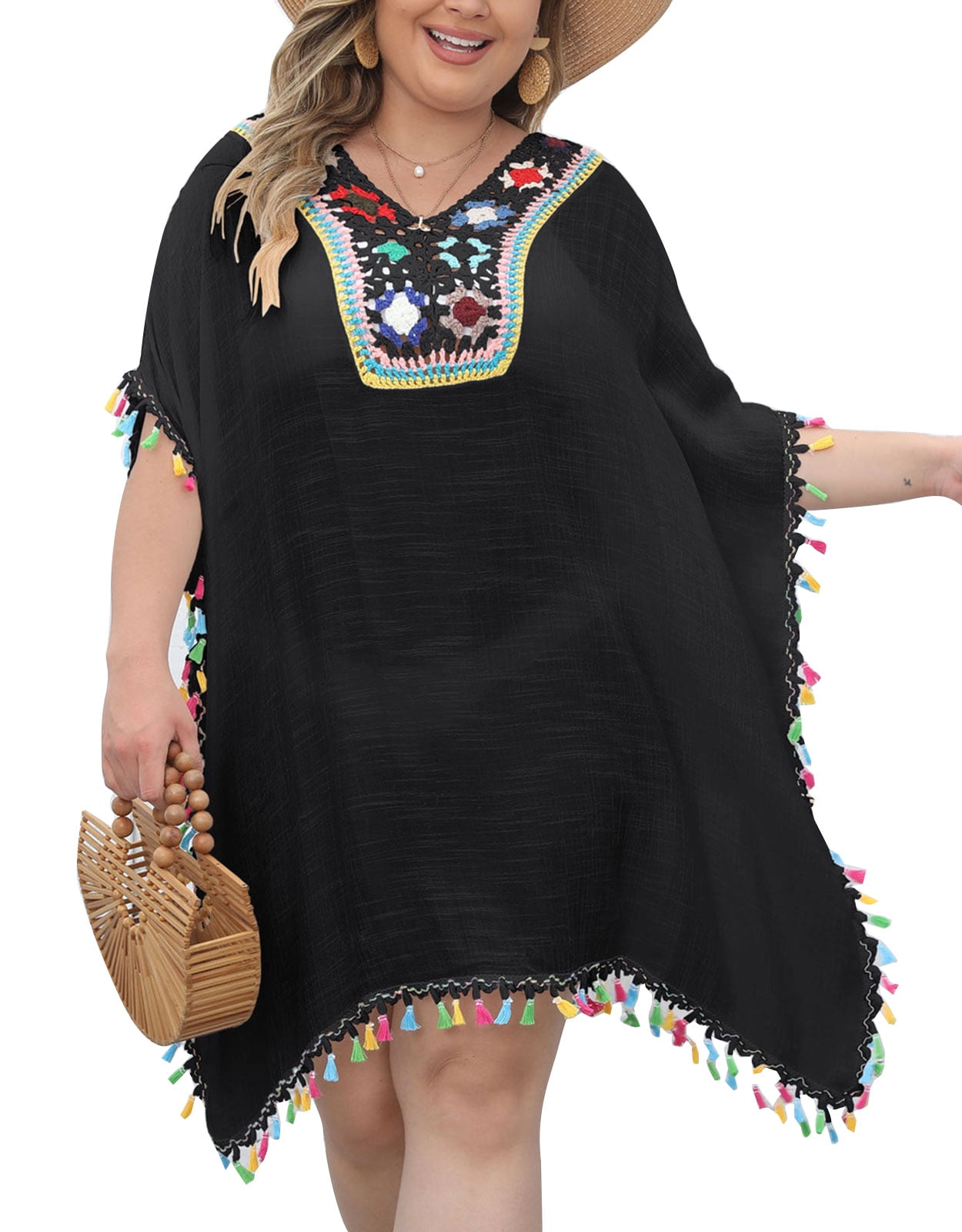 Plus Size Swimwear Cover ups Casual Boho Crochet Caftan Dress Beach ...