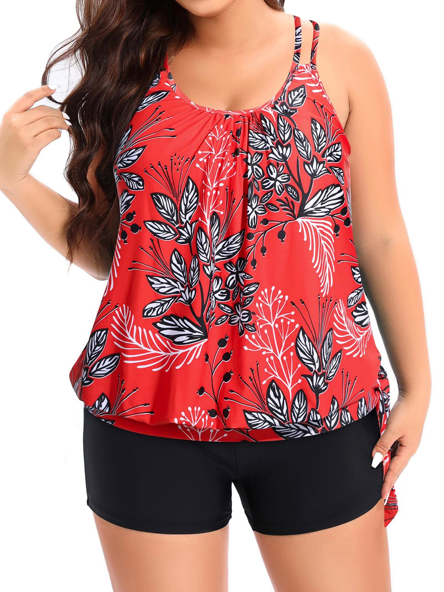 Plus Size Tankini Swimsuits for Women Blouson Bathing Suits with Shorts ...