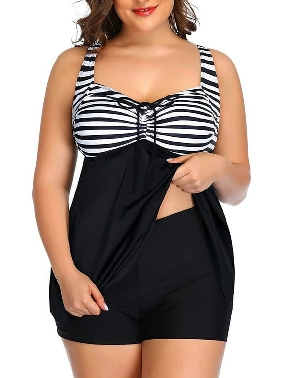 Rivelino Tankini Swimsuits for Women Plus Size Flowy Swimdress Tummy Control 2 Piece Bathing ...