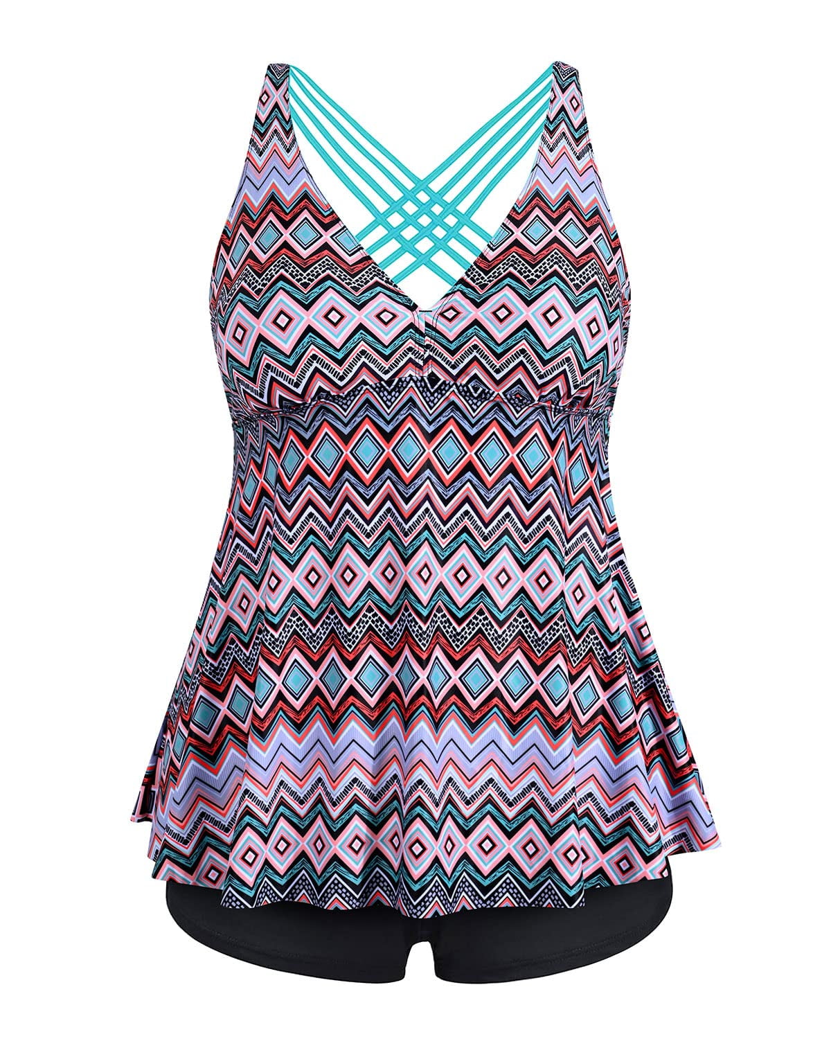 Plus Size Tankini Swimsuits for Women with Shorts Flowy V Neck Bathing ...