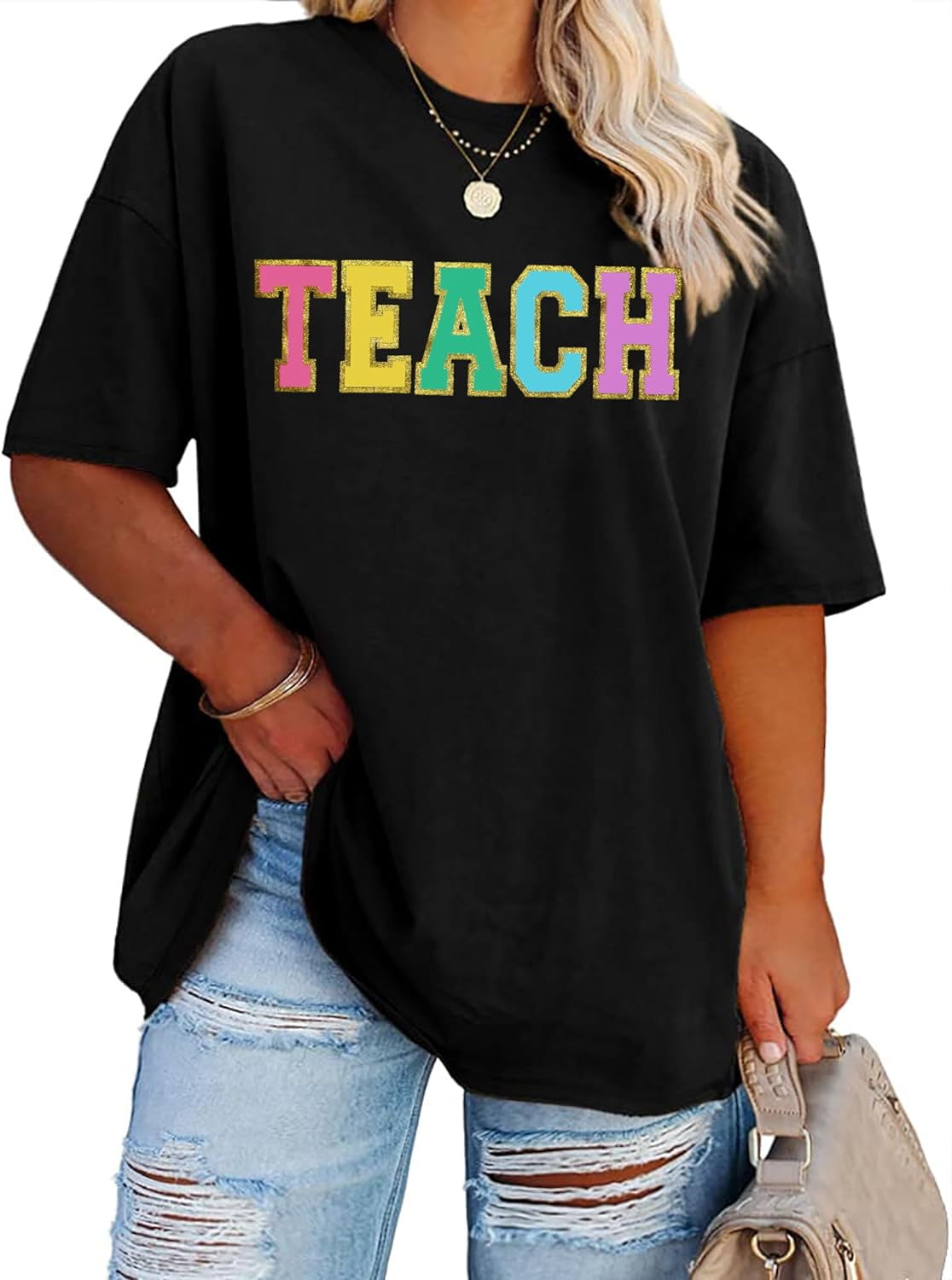 Plus Size Teacher Shirts Women Oversized Teach Life T Shirt Short ...