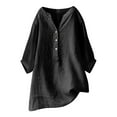 Plus Size Tops Loose Button Shirt Stand Up Collar Solid Color 7 Sleeve