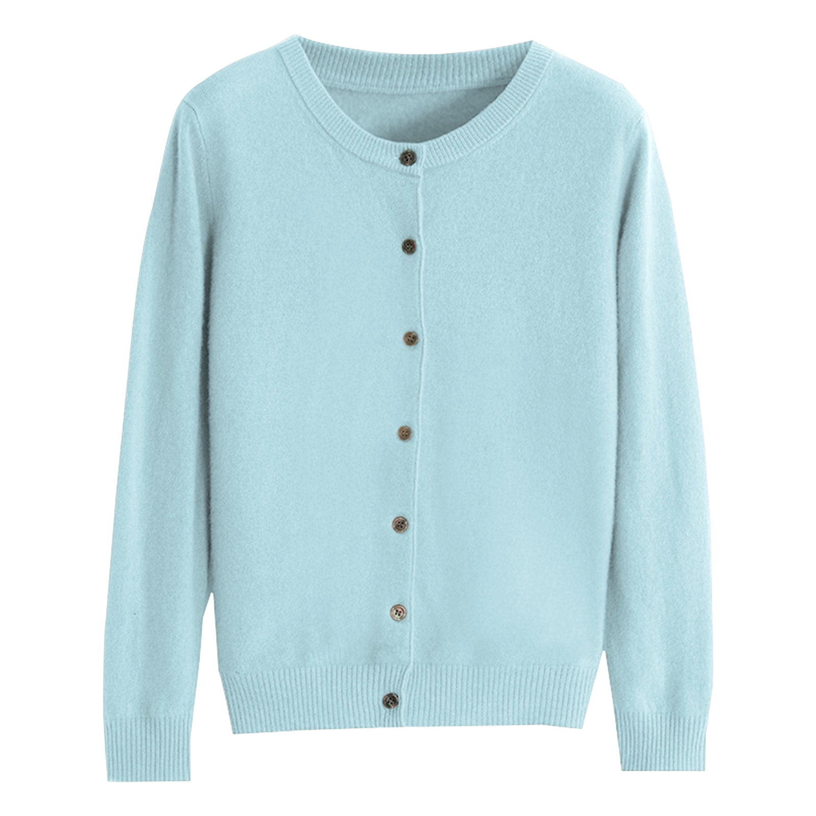 Women's Plus Size Basic Crew Neck Cardigan with Front Pockets ...