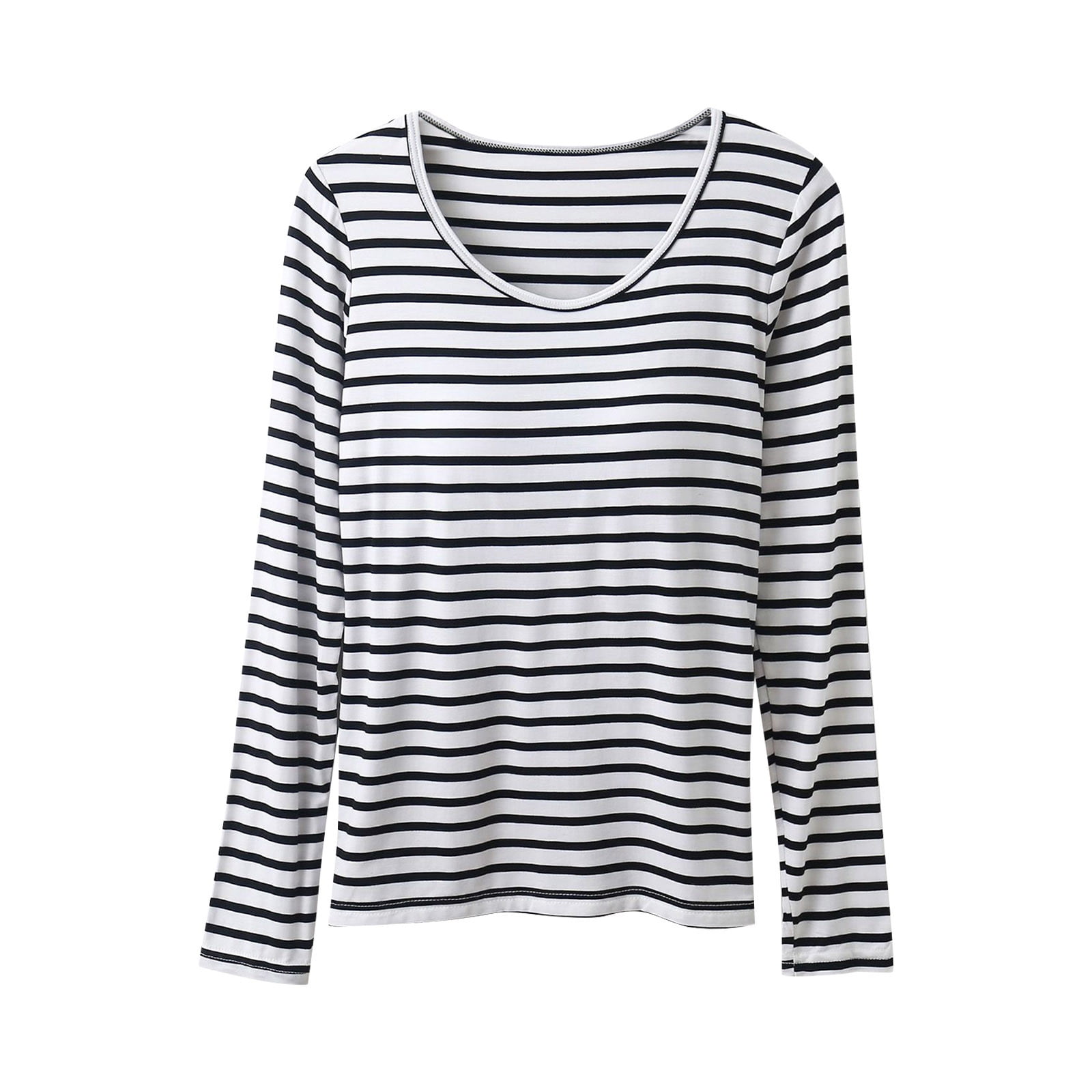 Plus Size Tops for Women 2023 Striped Print with Chest Pads Long Sleeve ...