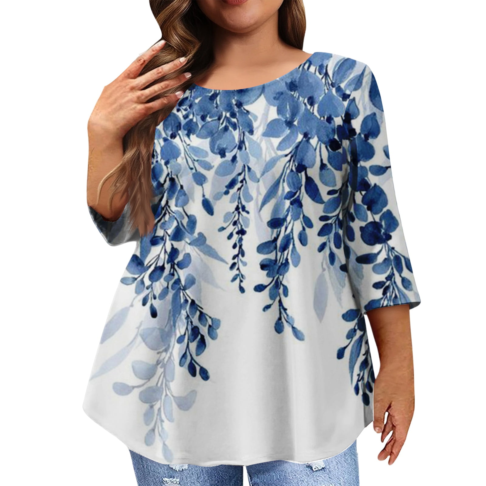 Plus Size Tops for Women 3/4 Sleeve Loose Shirts to Wear with Leggings ...