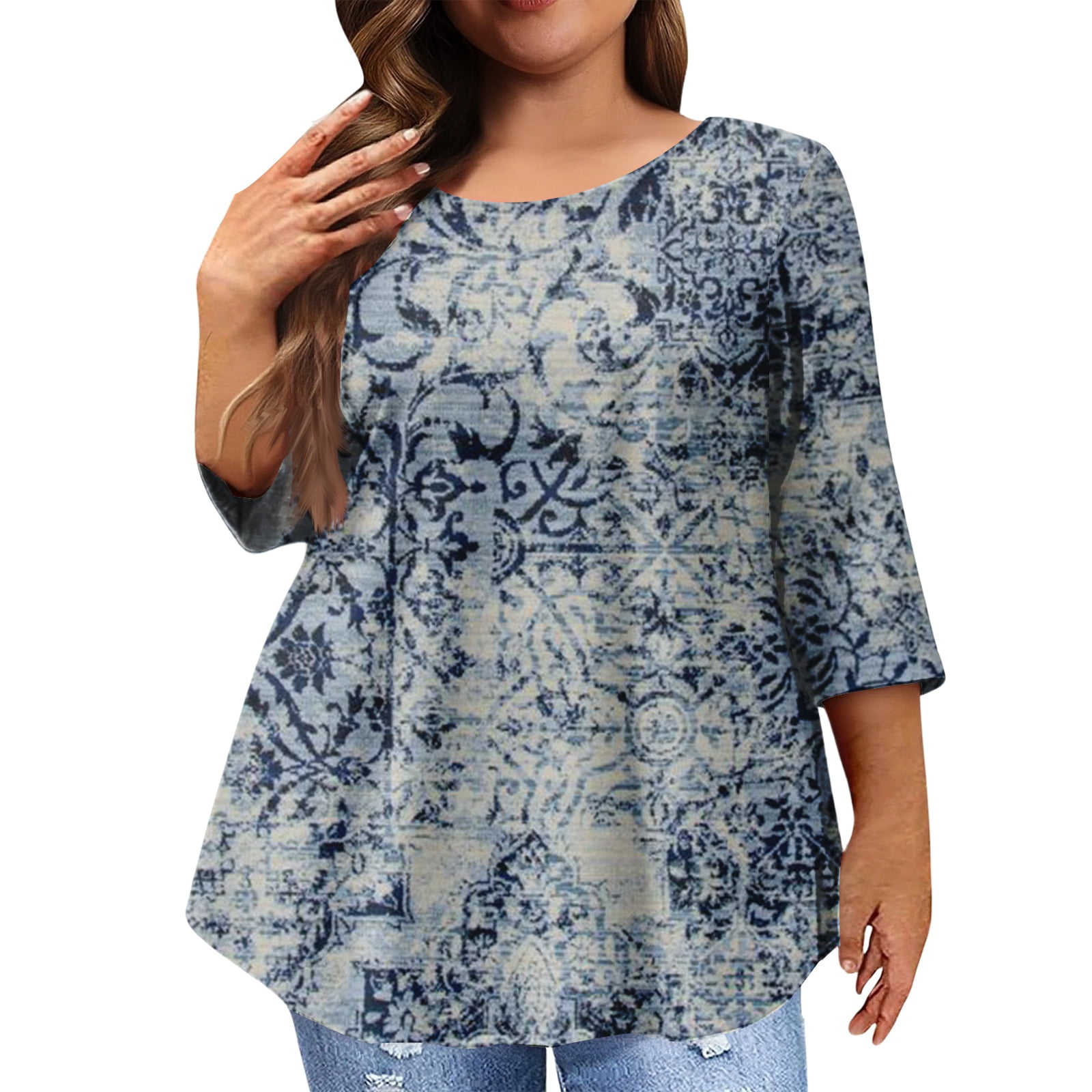 Plus Size Tops for Women 3/4 Sleeve Loose Shirts to Wear with Leggings ...