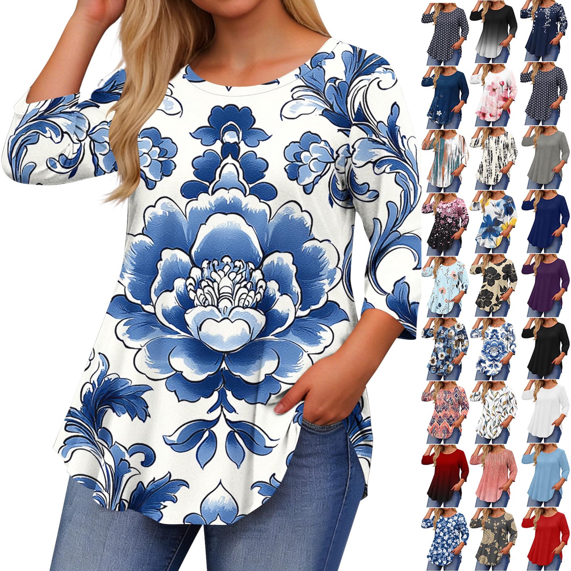 Plus Size Tops for Women 3/4 Sleeve Loose Shirts to Wear with Leggings ...