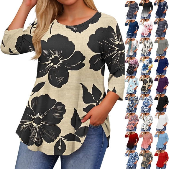 Plus Size Tops for Women 3/4 Sleeve Loose Shirts to Wear with Leggings ...