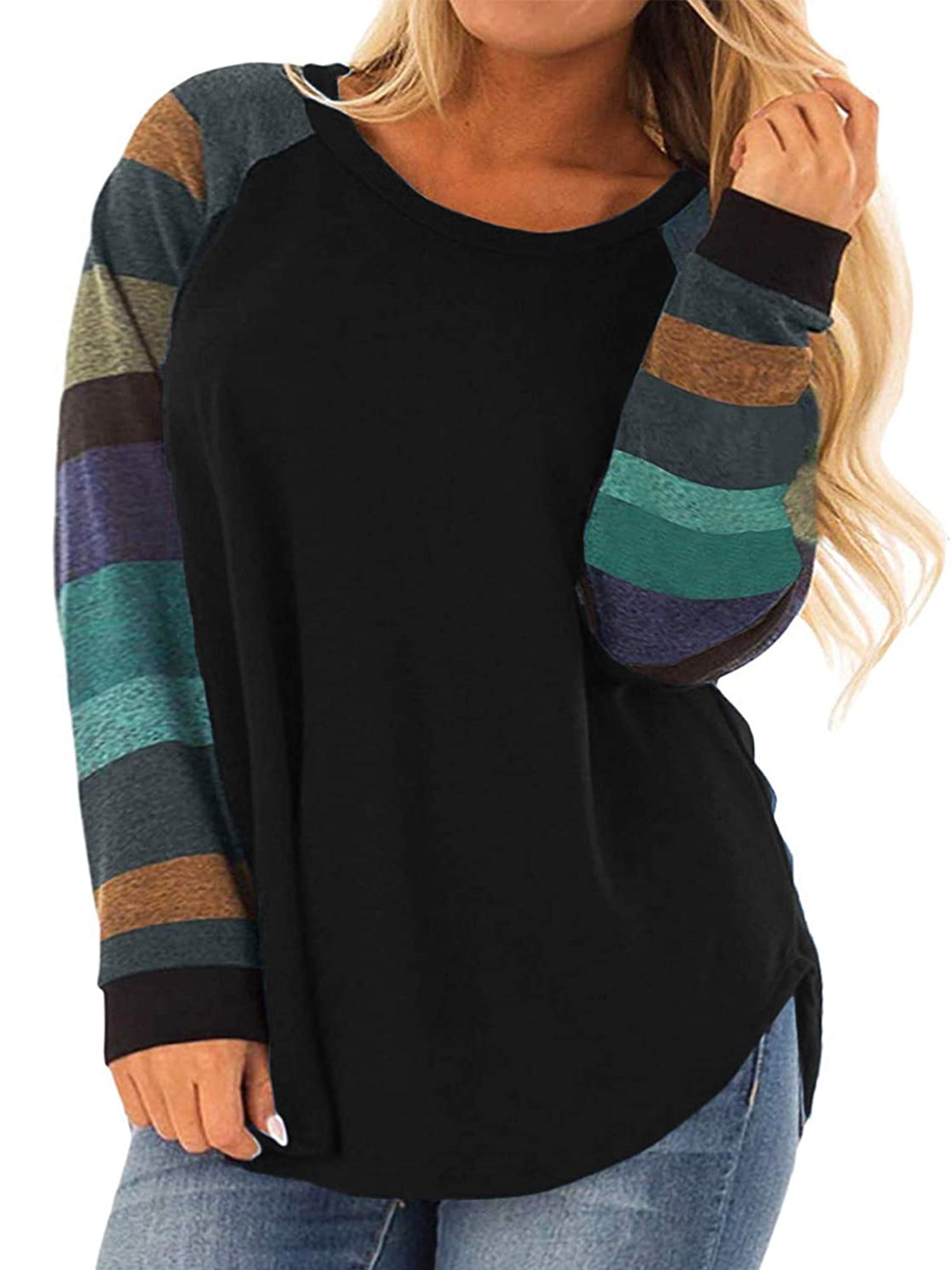 Plus Size Tops for Women Color Block Long Sleeve Shirts Raglan Tunic ...