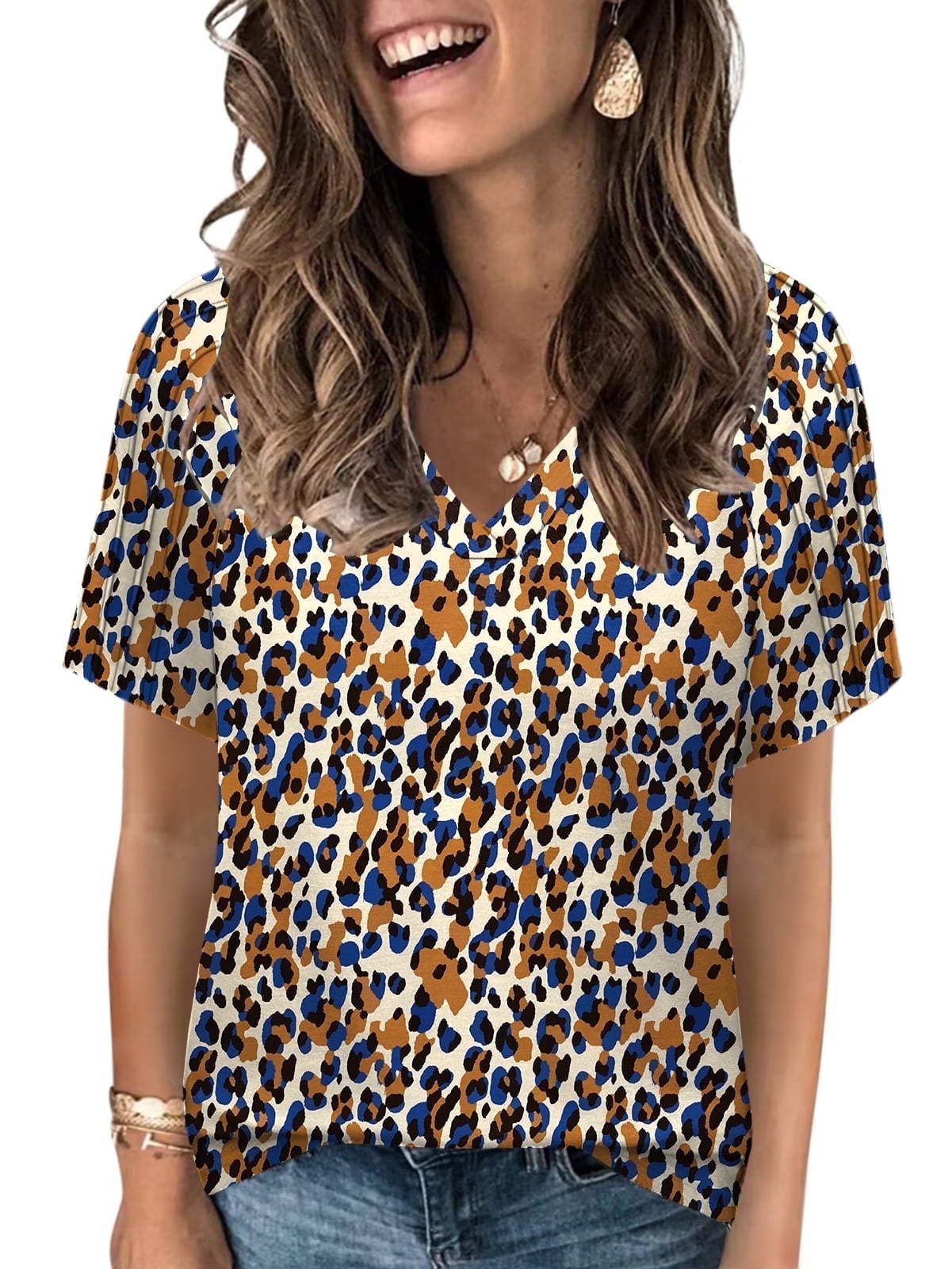Plus Size Tops for Women Summer Short Sleeve Shirts Cute V-Neck Casual ...