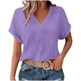 Sawvnm Plus Size Tops for Women's Fashion Casual Solid Button V Neck T ...