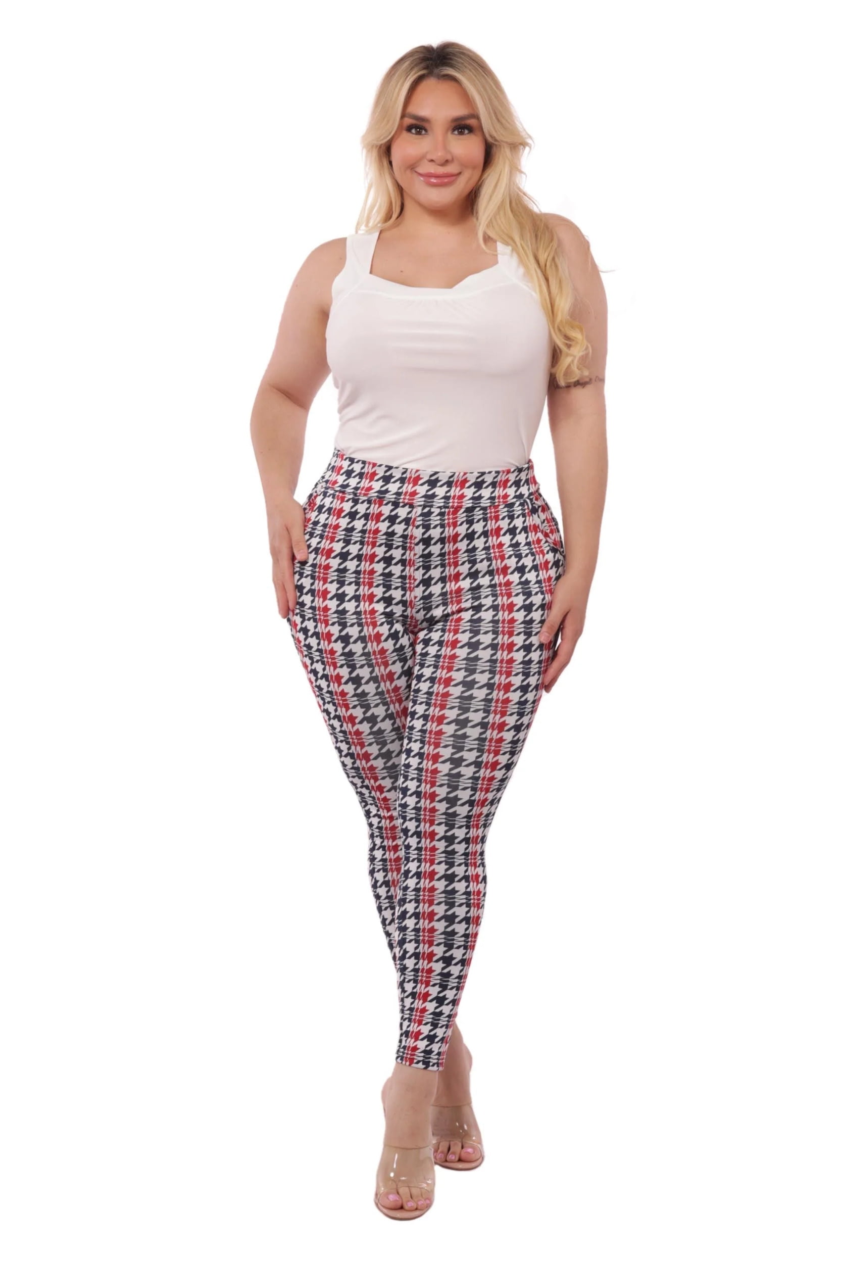 Plus Size Tummy Control Sculpting Treggings - Red, Black, White ...