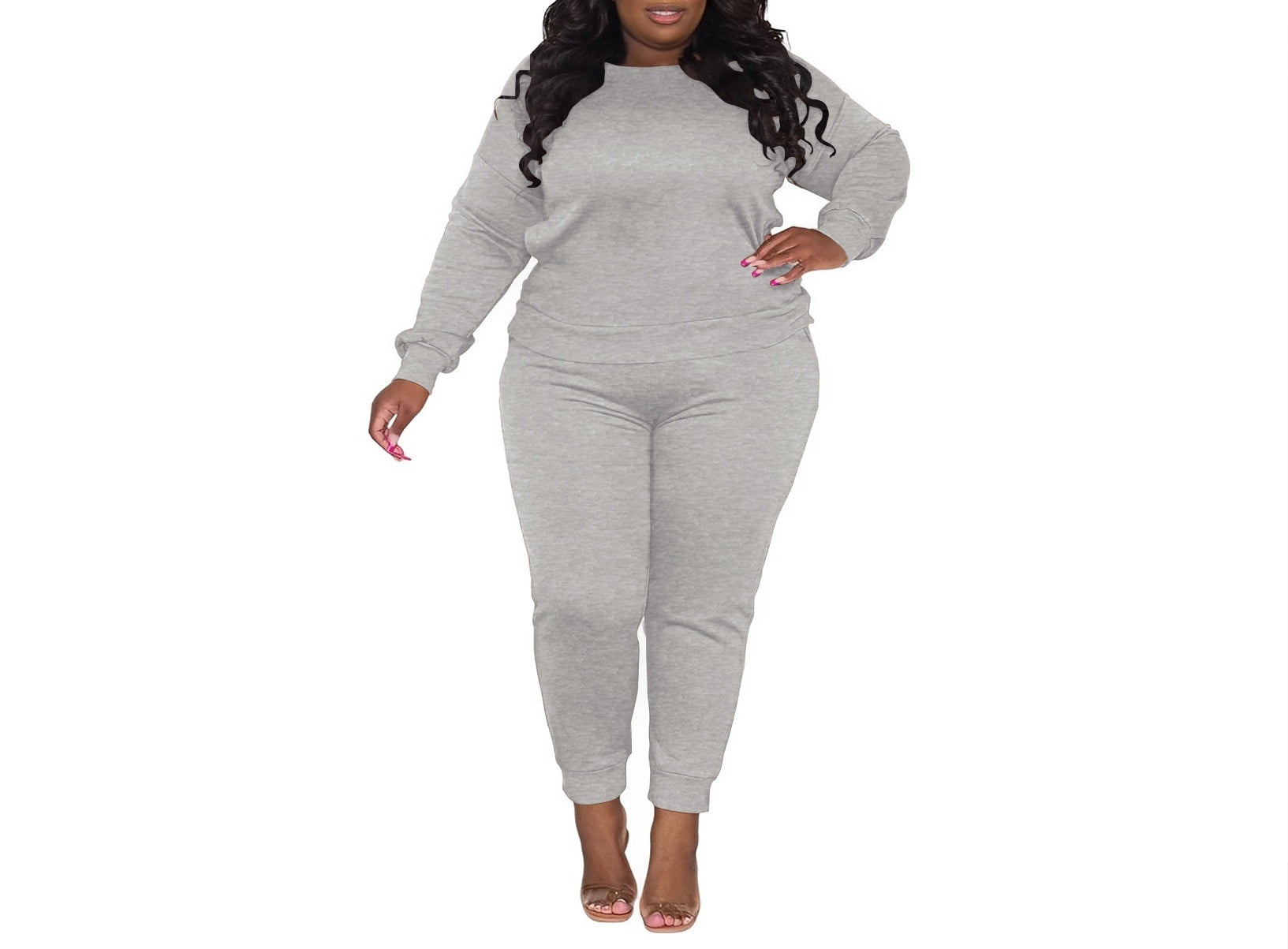 Plus Size Two Piece Outfits For Women Casual Round Neck Jogging Sets ...