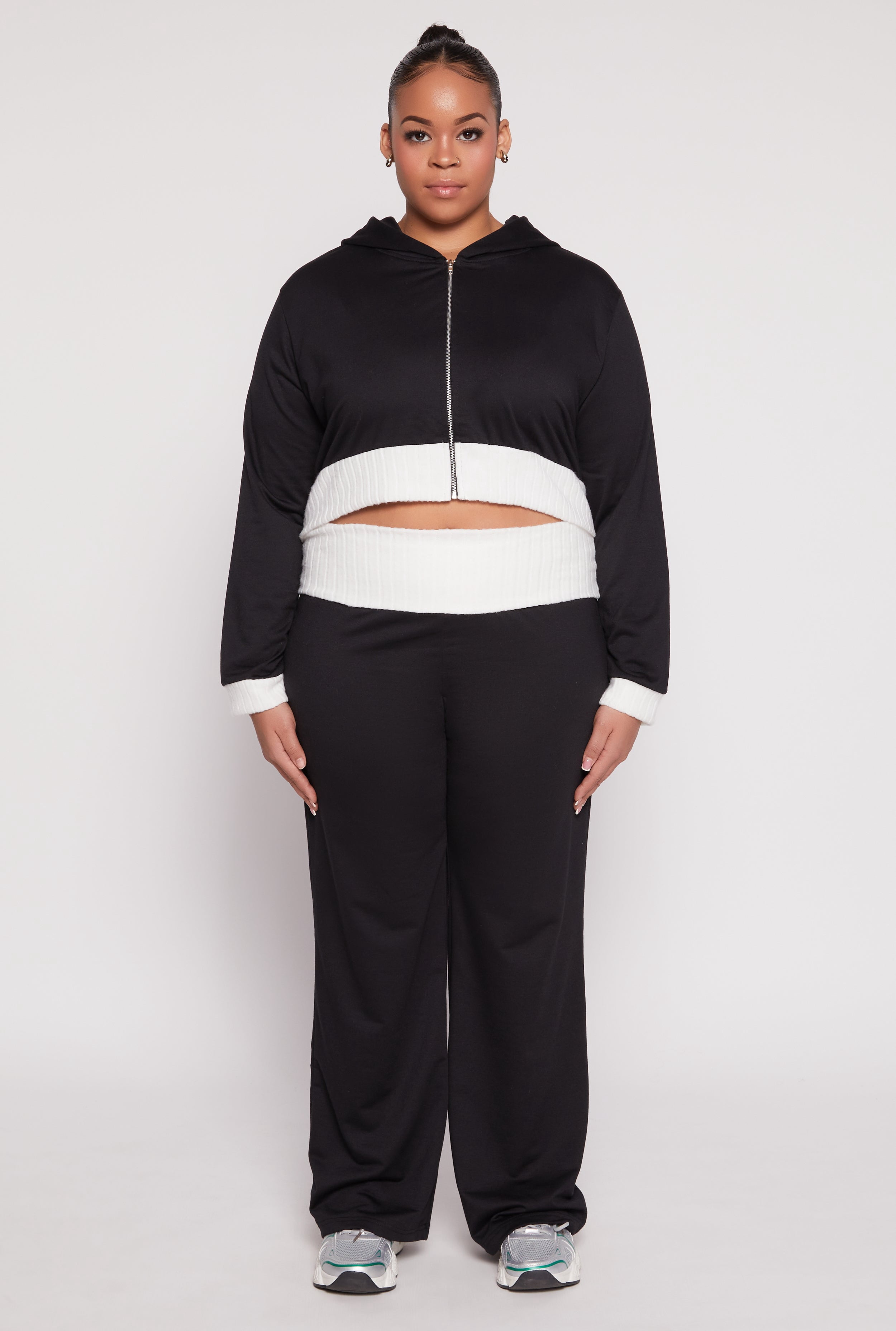 Womens Plus Size Two Tone Waistband Wide Leg Sweatpants - Walmart.com