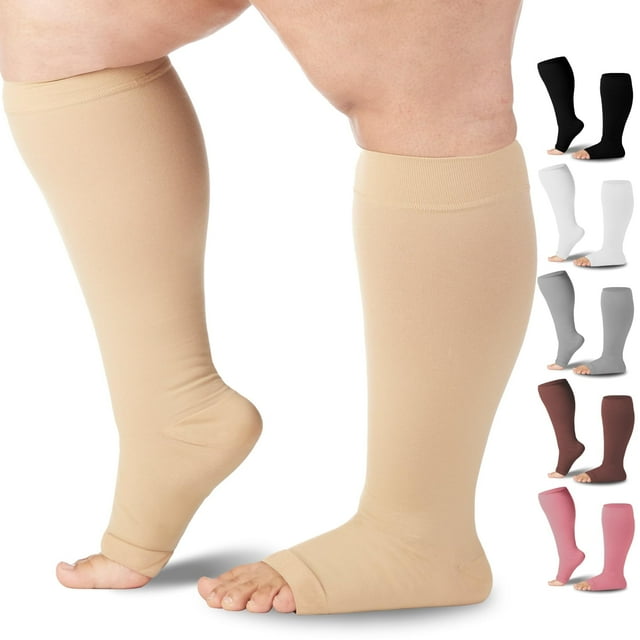 Mojo Plus Size Unisex Compression Stockings Open Toe 20-30mmHg Beige ...