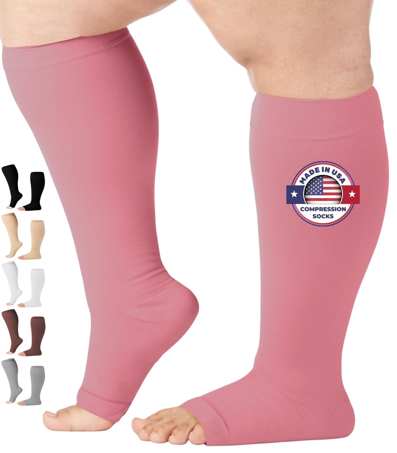 Mojo Plus Size Unisex Open Toe Compression Socks 20-30 mmHg Pink, 4X ...