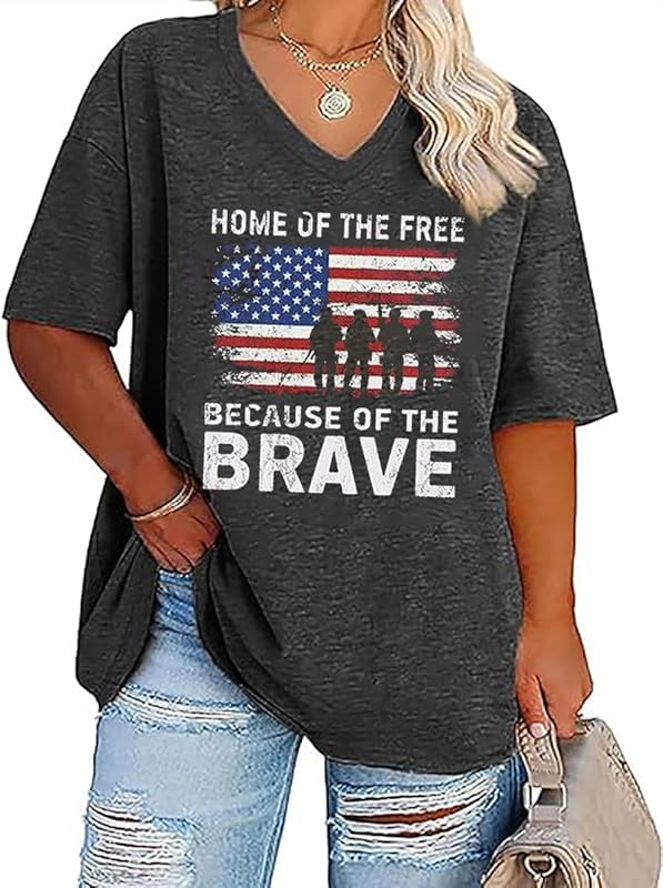 Plus Size V-Neck 4th of July T Shirt Women- Distressed American Flag ...