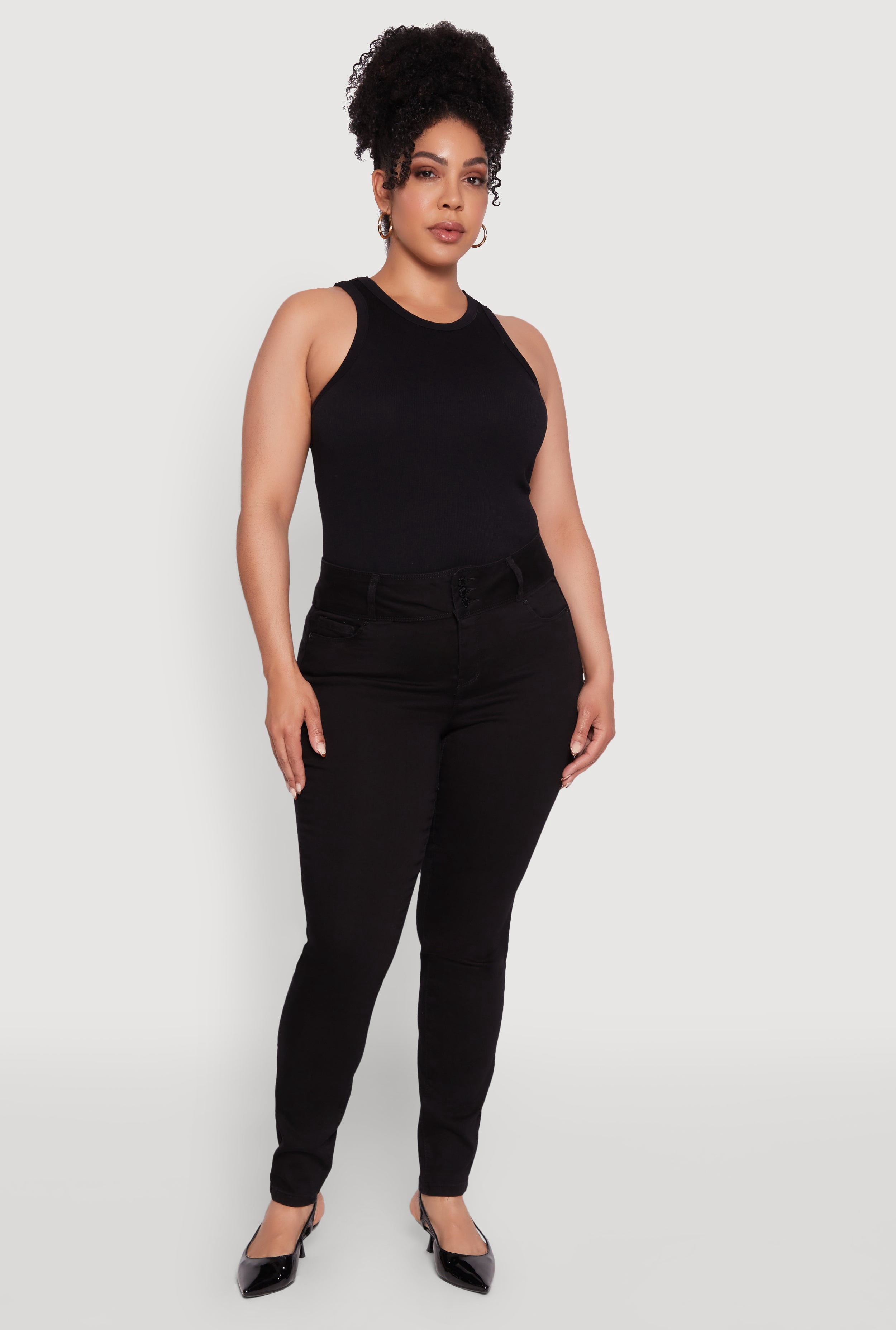 Womens Plus Size WAX 3 Button High Waist Jeans - Walmart.com