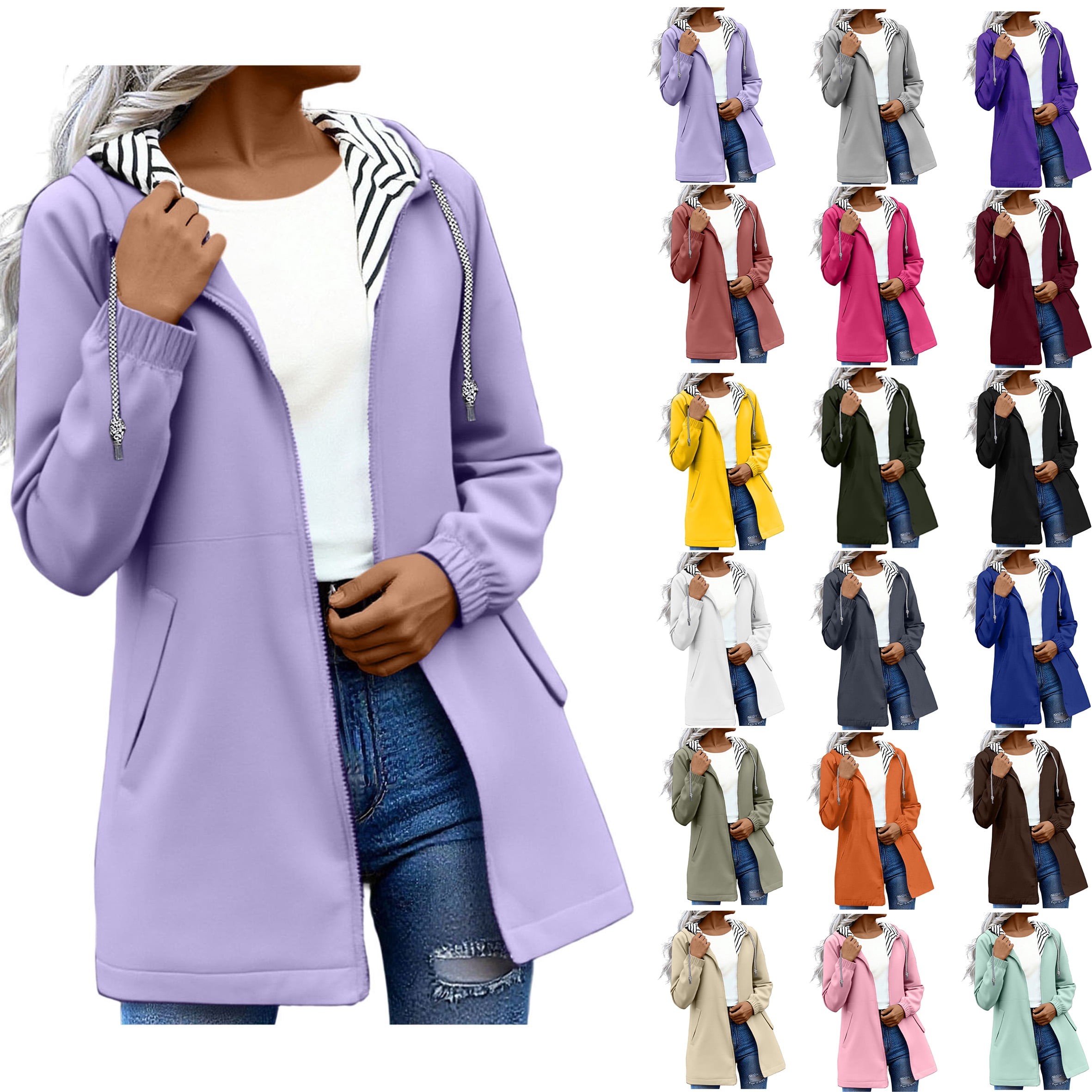 Plus Size Waterproof Hooded Raincoat Windproof Women Solid Rain Jacket ...