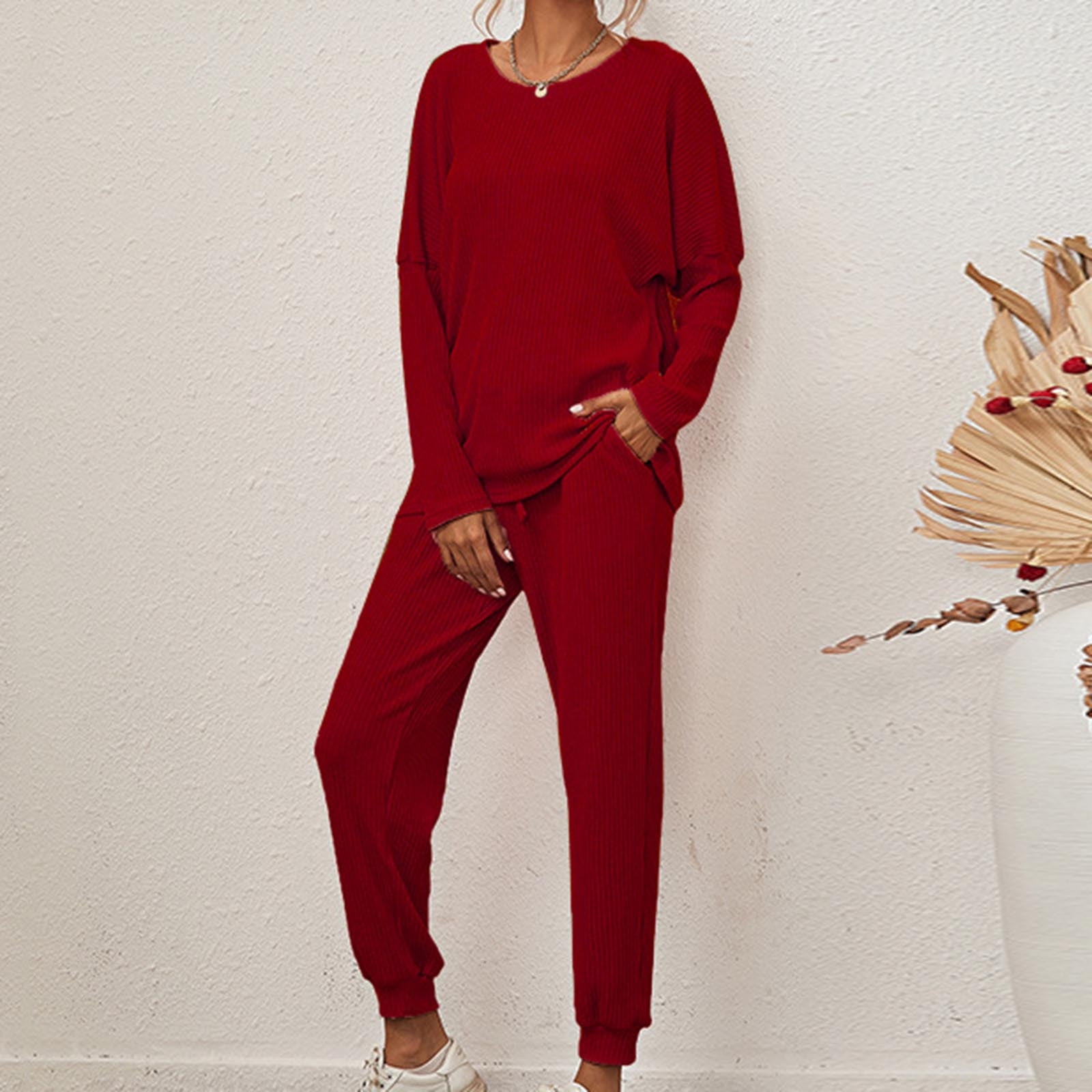 Plus Size Women 2 Piece Lounge Outfits Sets Solid Color Loose Casual ...