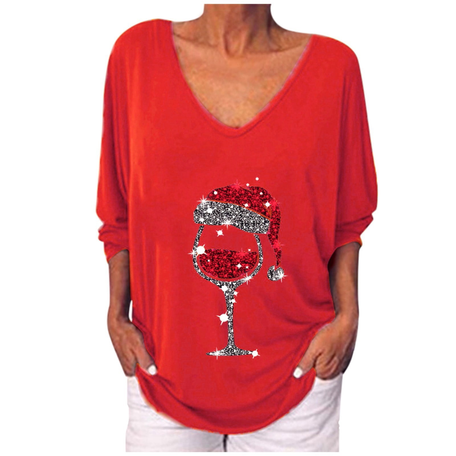 Plus Size For Women Blouses Long Sleeve Printed Plus Size Tops Shirt Christmas Polyester Women