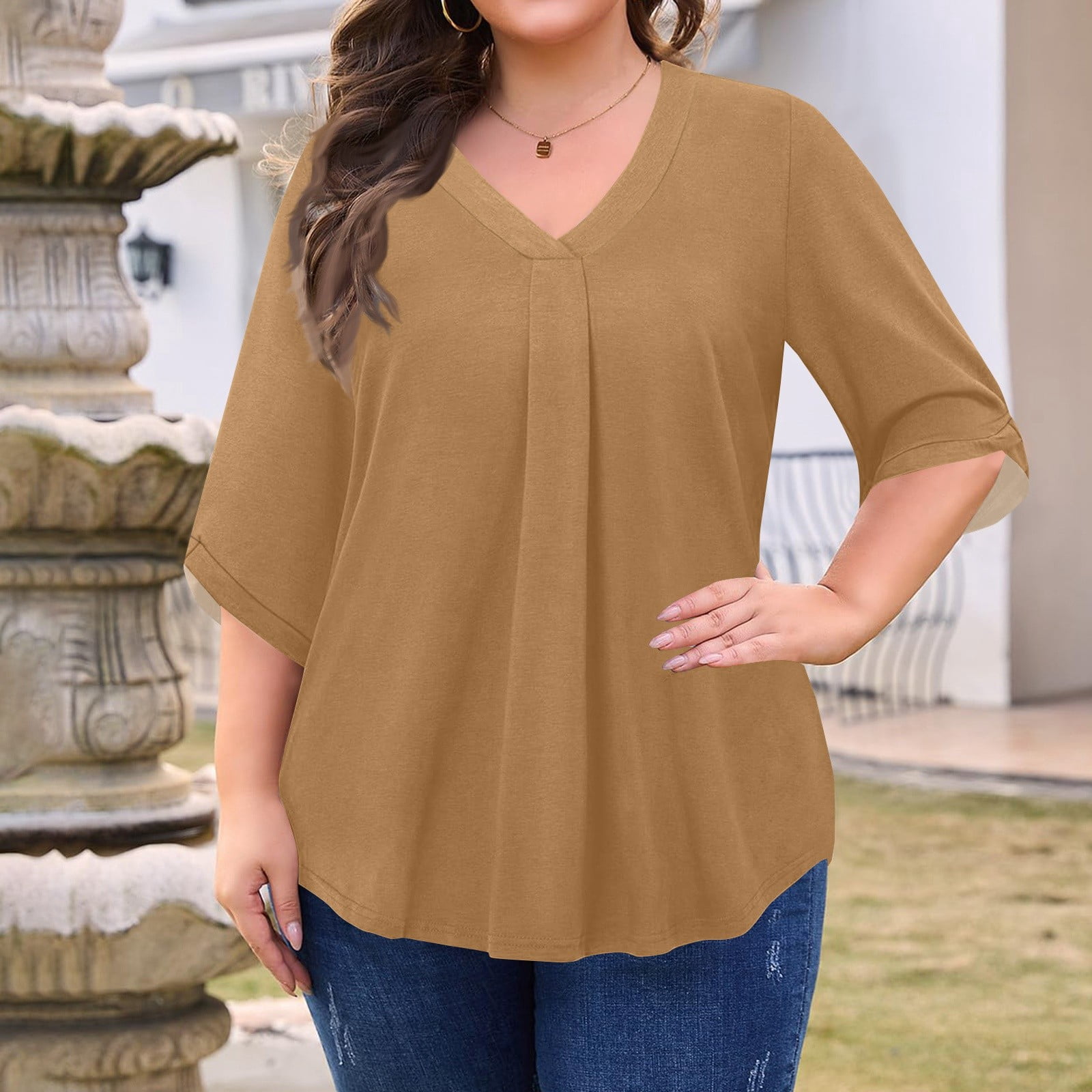 Plus Size Women Blouses Womens Plus Size Tops 3/4 Sleeve Dressy Chiffon ...