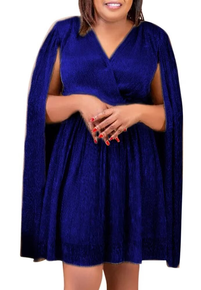 Plus Size Women Cape Dress with Chiffon Overlay Guest Cocktail Party ...