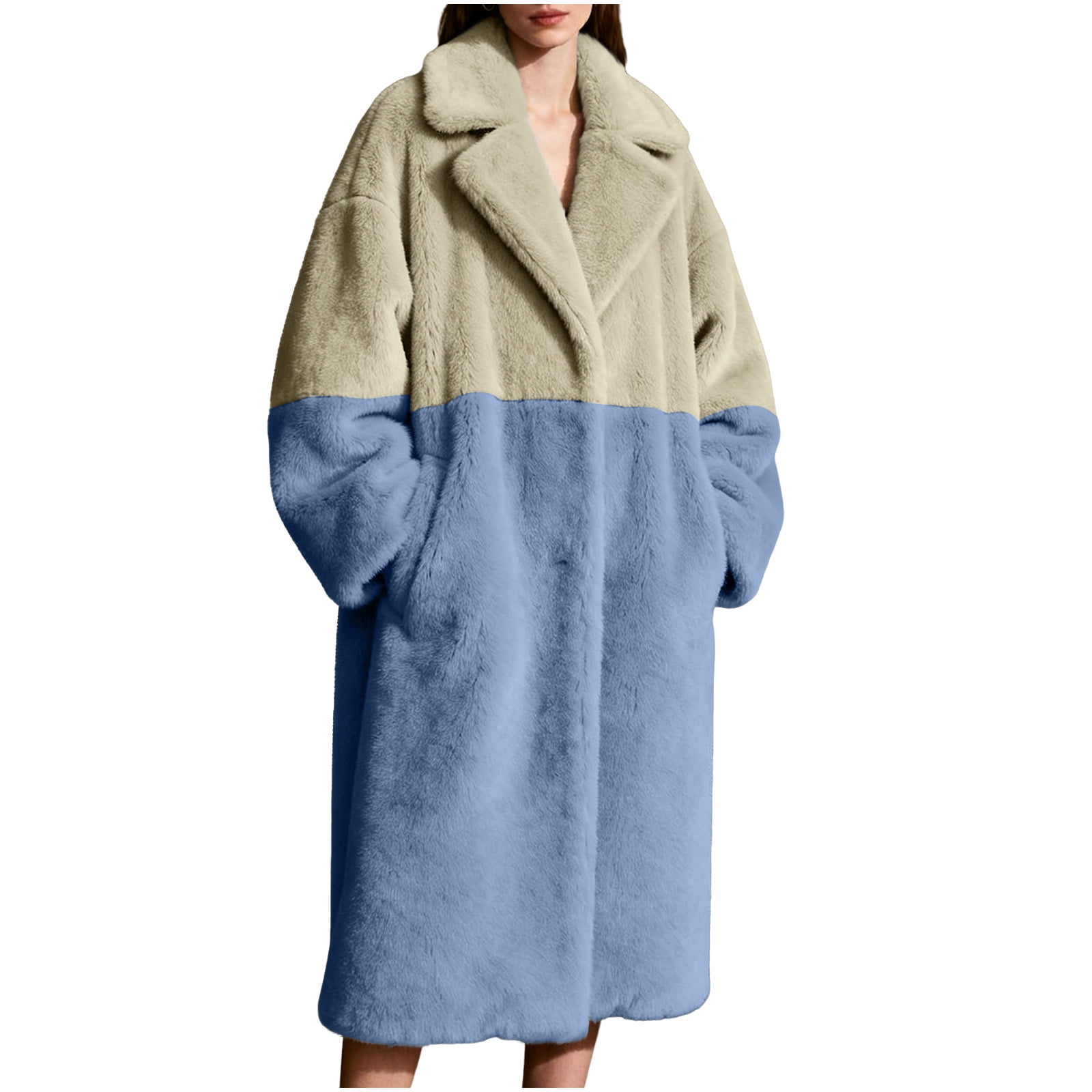 Plus Size Women Plush Coats Long Lapel Faux Fur Jacket Fluffy Fur ...