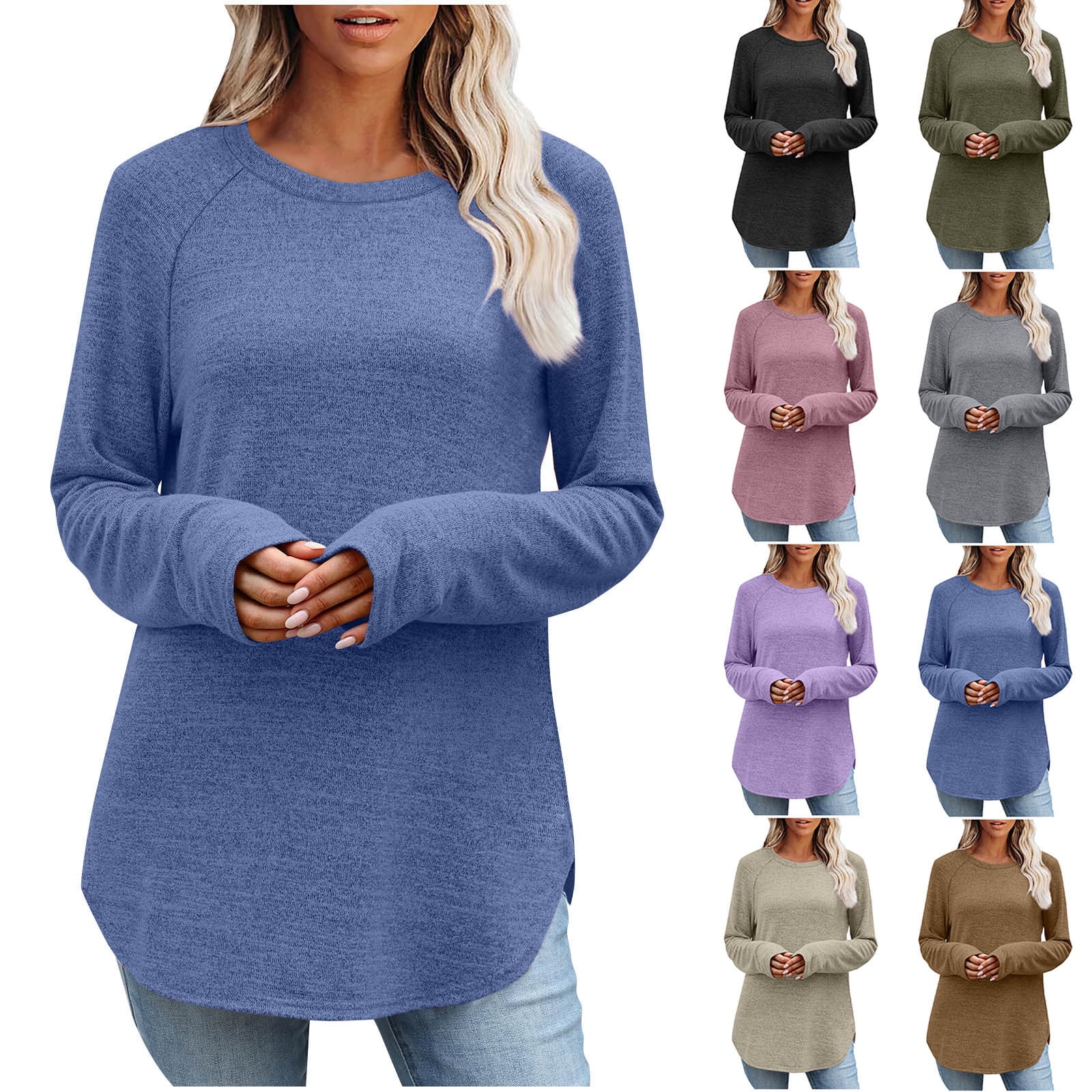 Plus Size Women'S Fall Blouses Tops With Long Sleeve Crew Neck Casual ...