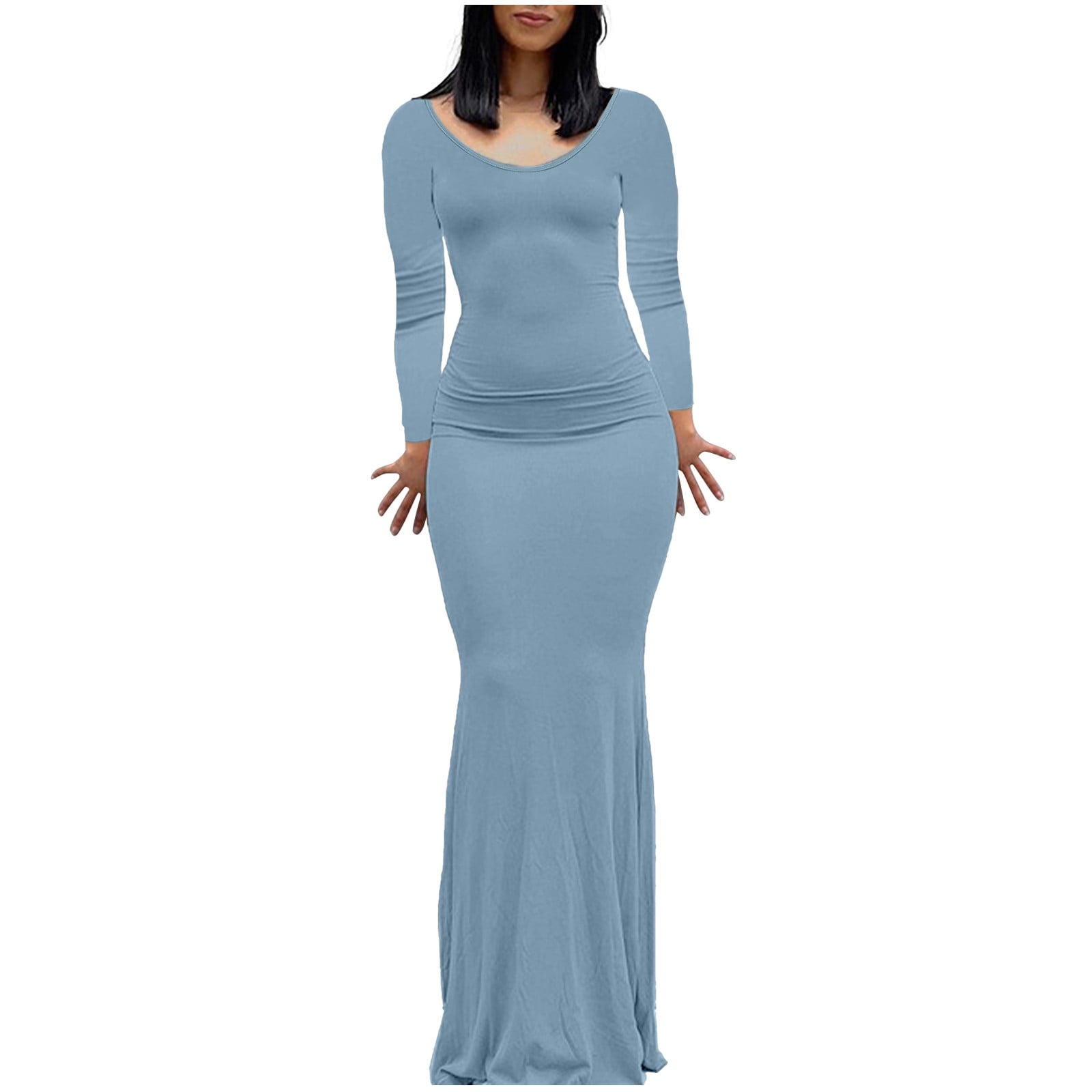 Plus Size Women Sexy V Neck Long Sleeve Backless Elegant Maxi Dress for ...