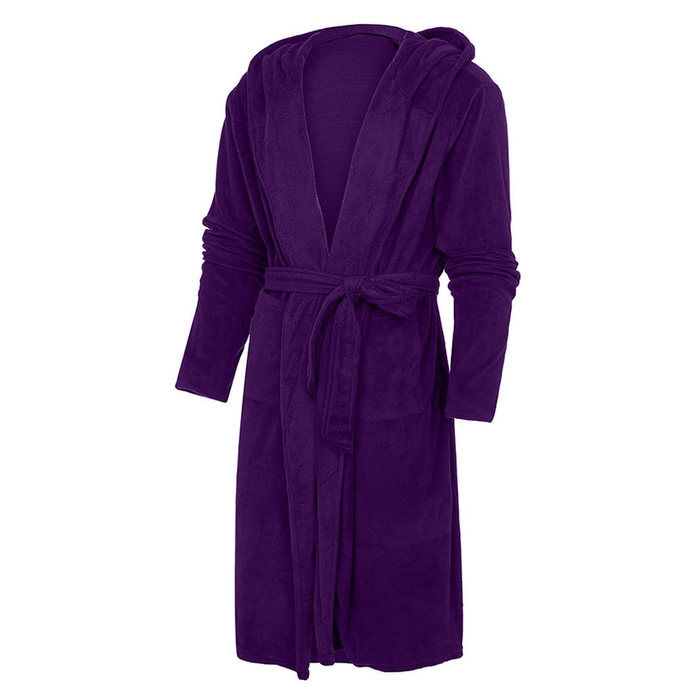 Plus Size Women Solid Color Flannel Hooded Bath Robe Dressing Gown ...