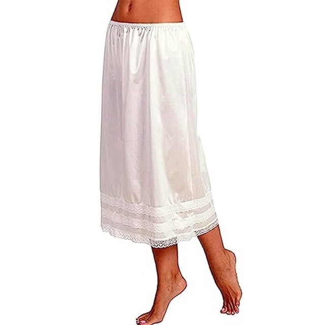 Plus Size Women Solid Color Half Slips Skirt Elastic High Waist Lace ...