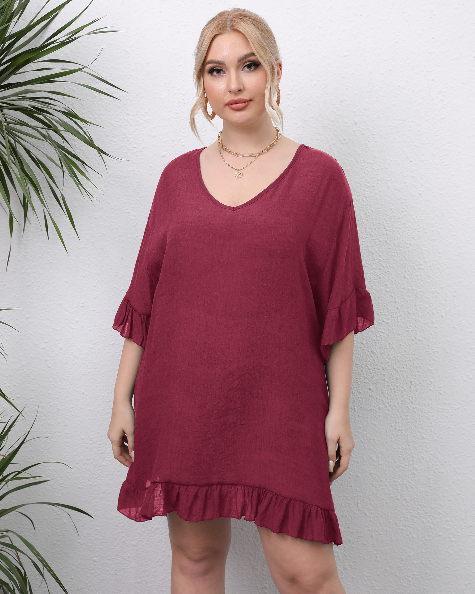 Plus Size Women's Beach Bikini Cover Up Strappy Backless Ruffle Loose ...